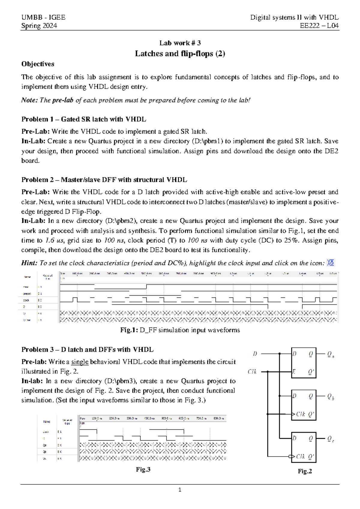 EE222 - Spring 2024 - Lab Work 3 - UMBB - IGEE Digital systems II with VHDL Spring 2024 EE22 2 ...
