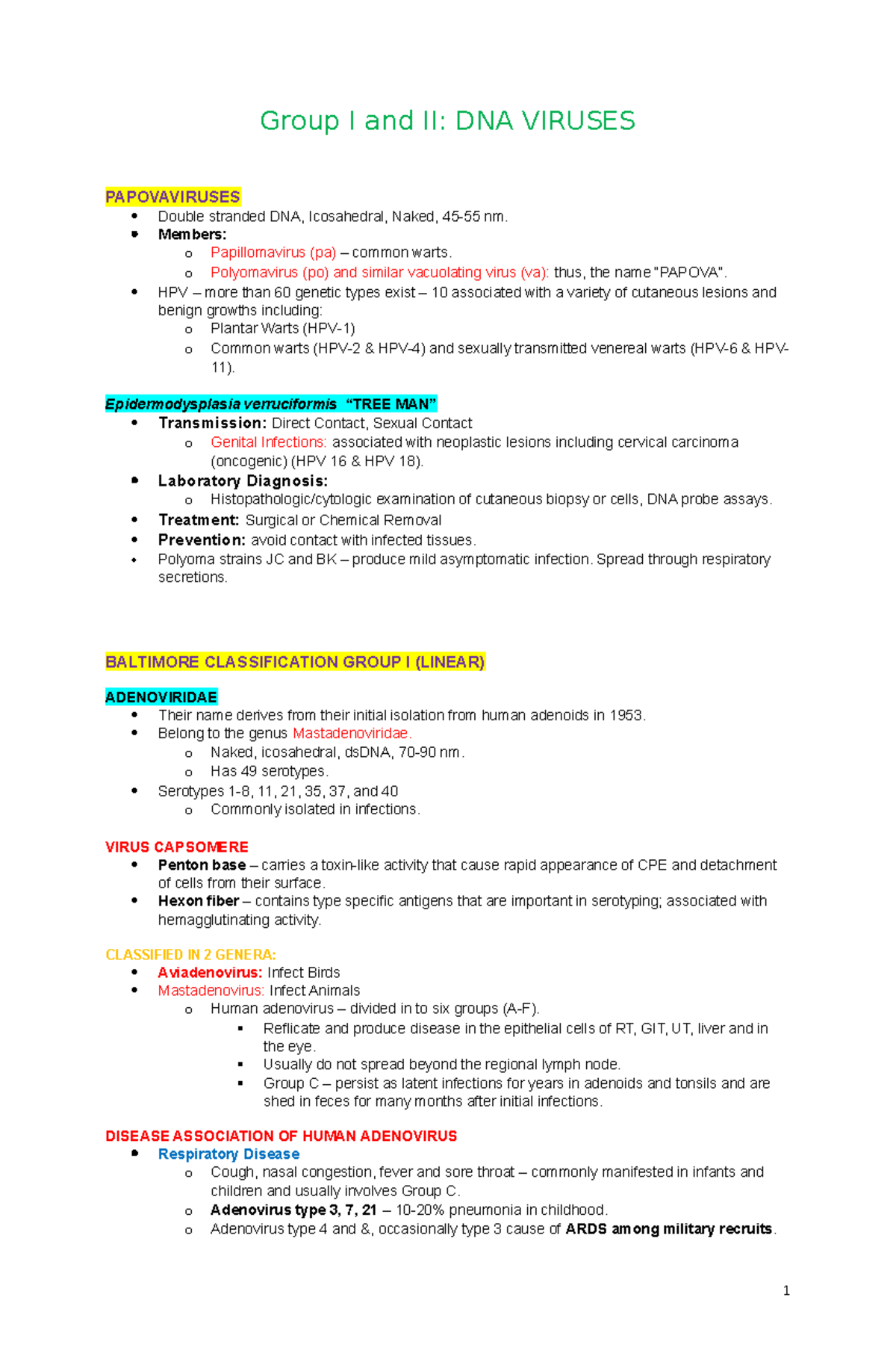 Lecture notes m2 (finals) - Group I and II: DNA VIRUSES PAPOVAVIRUSES ...