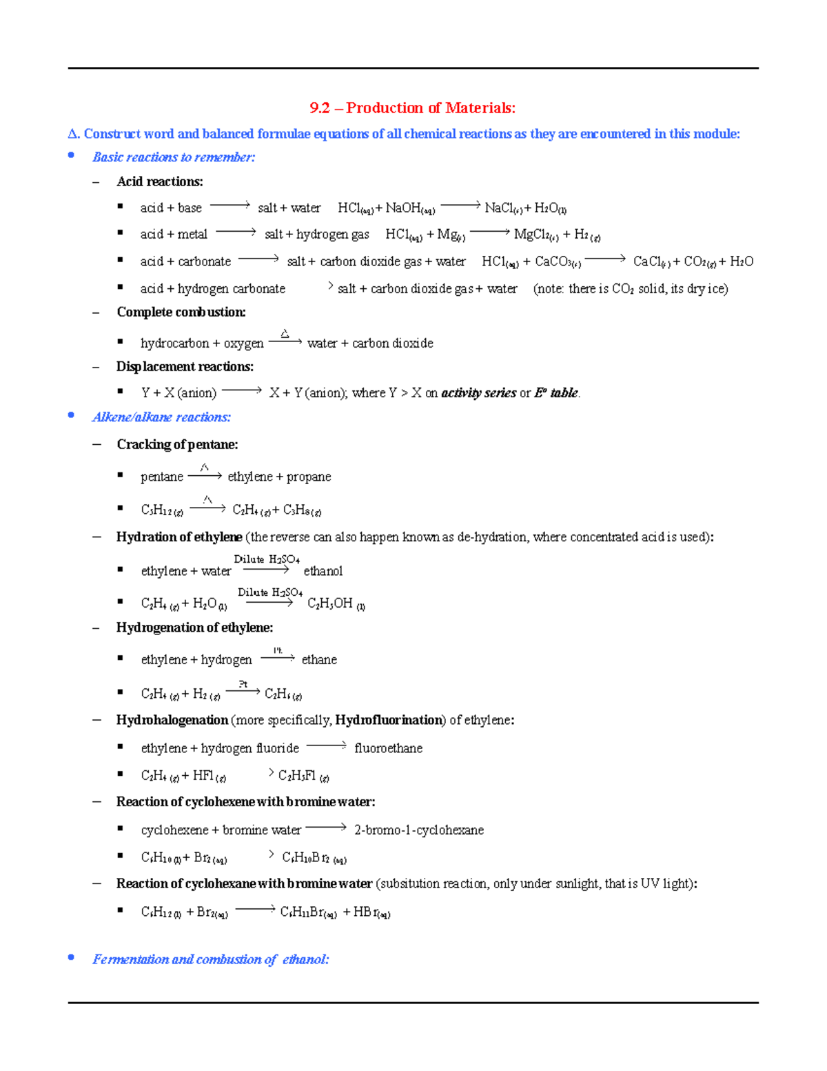 Production of Materials Summary Notes - 9 – Production of Materials: Δ ...