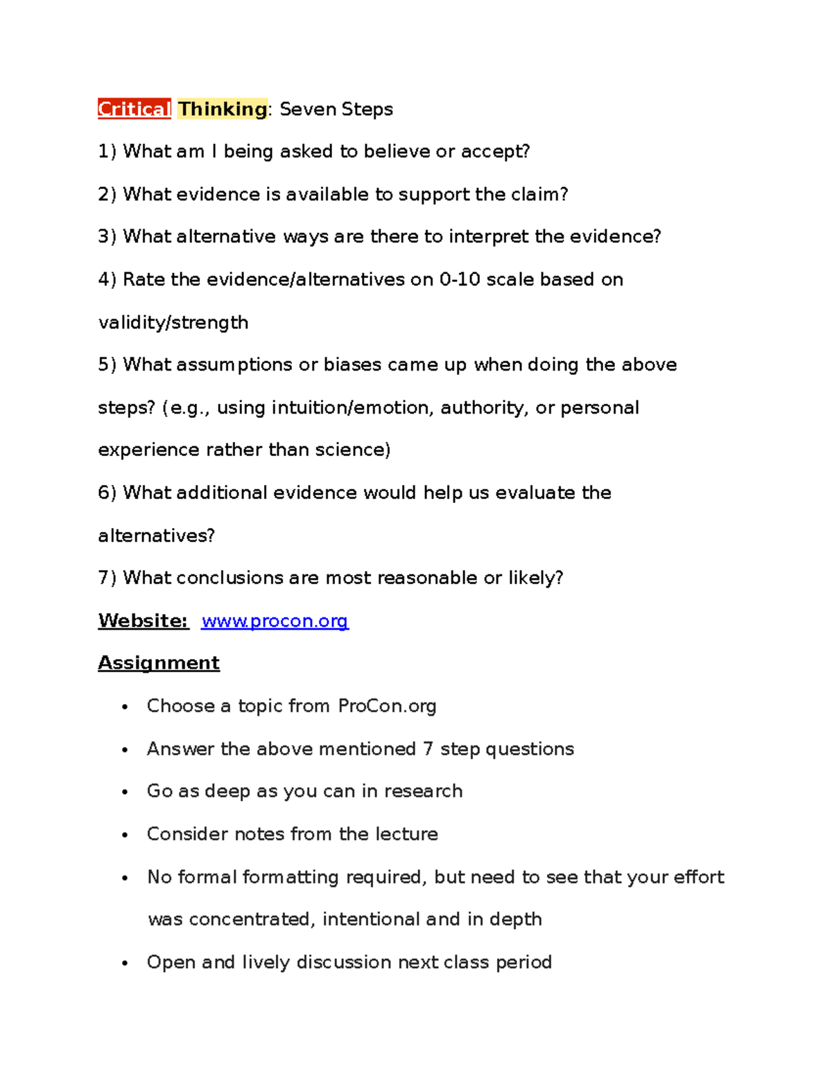 SCOM 1500-Critical Thinking-7 Steps Assignment - Critical Thinking ...