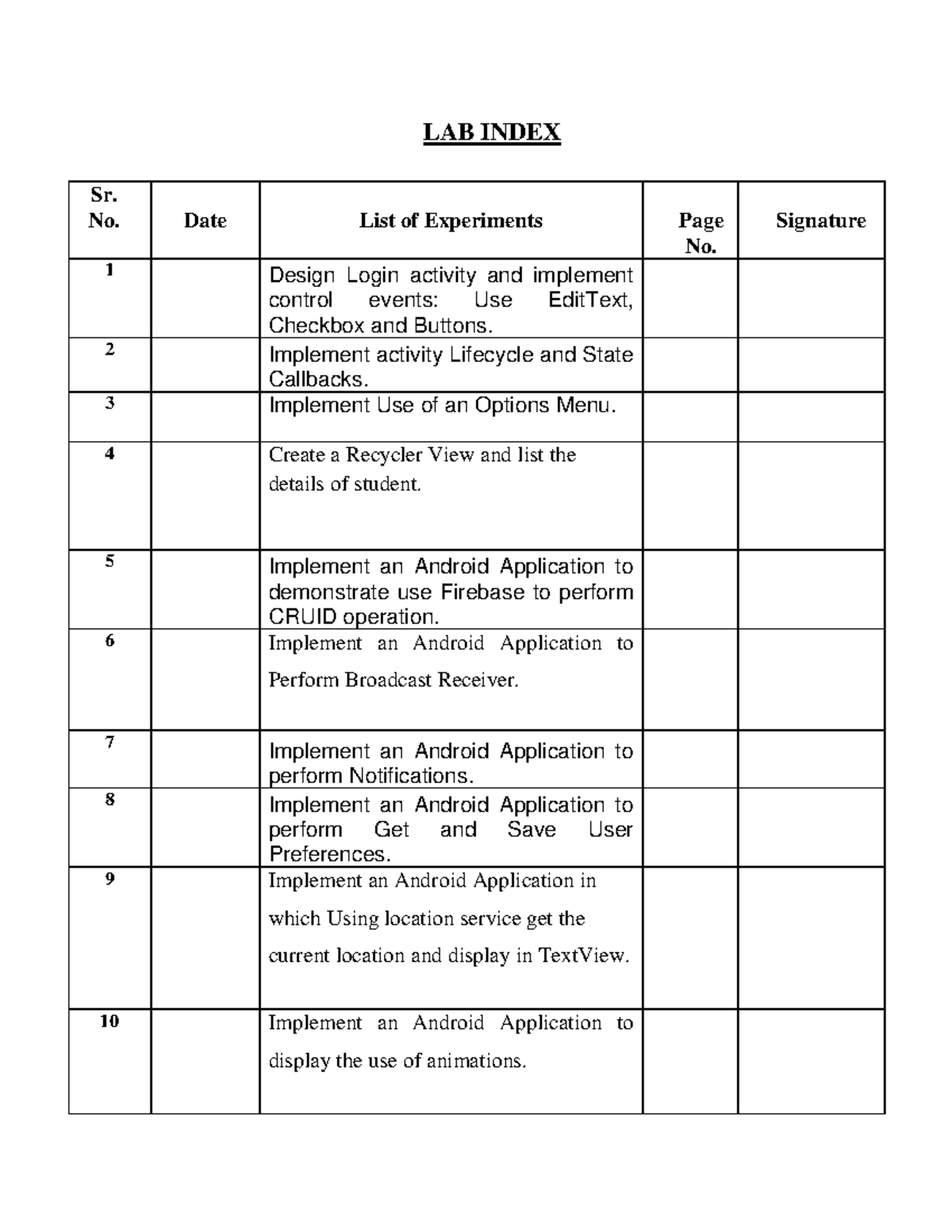 LAB Manual - LAB INDEX Sr. No. Date List of Experiments Page No. Signature 1 Design Login ...