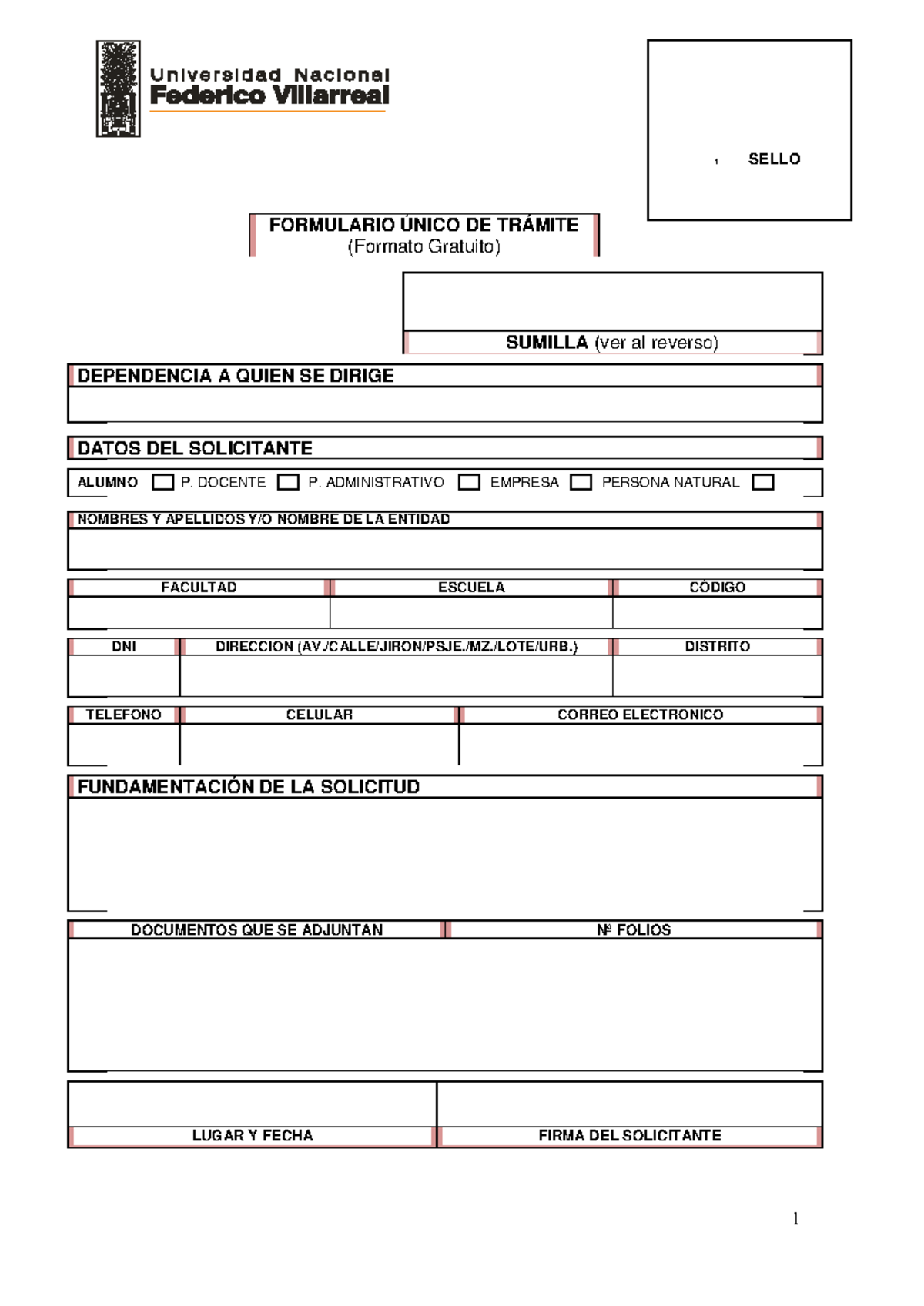 Fut - Pasos - 1 1 SELLO FORMULARIO ÚNICO DE TRÁMITE (Formato Gratuito ...
