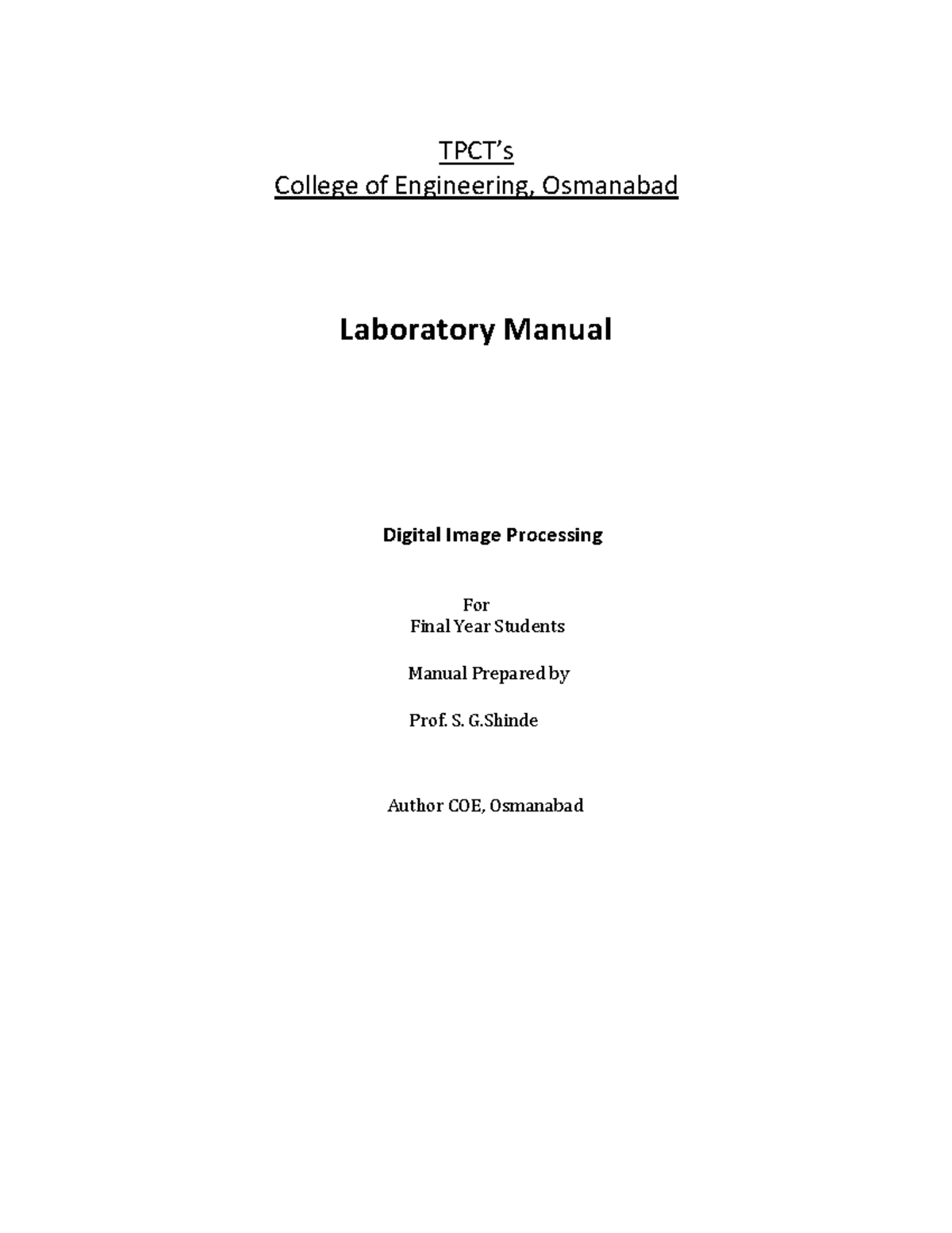 BE DIP Lab Manual - TPCT’s College of Engineering, Osmanabad Laboratory ...