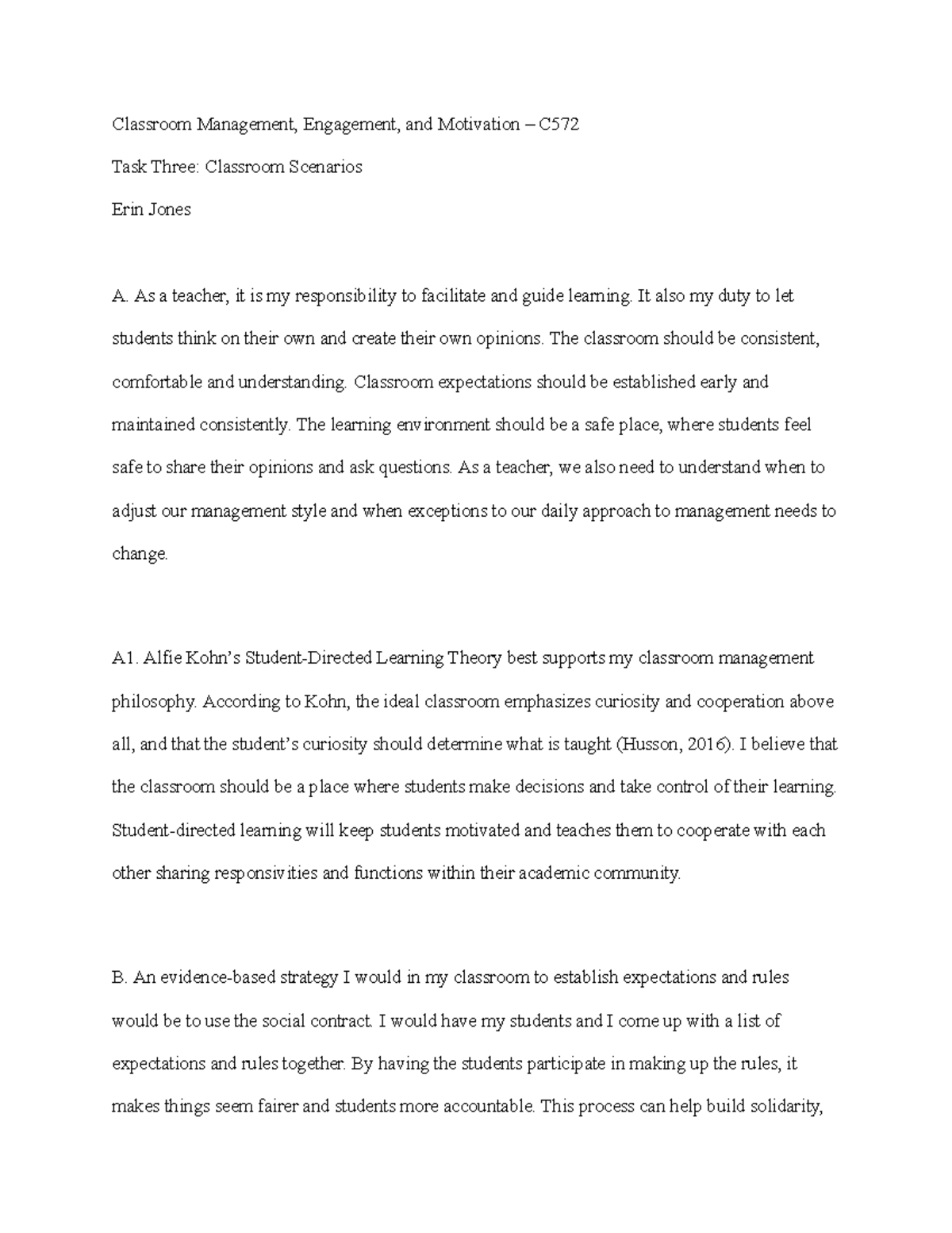 Classroom Management - TASK Three - Classroom Management, Engagement ...