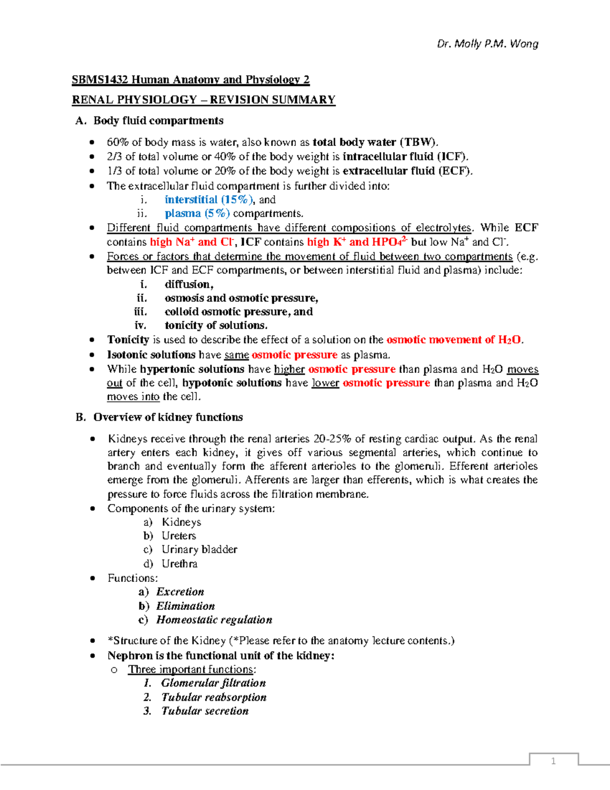 Renal Physiology Revision Summary - Warning: TT: undefined function: 32 SBMS1432 Human Anatomy ...