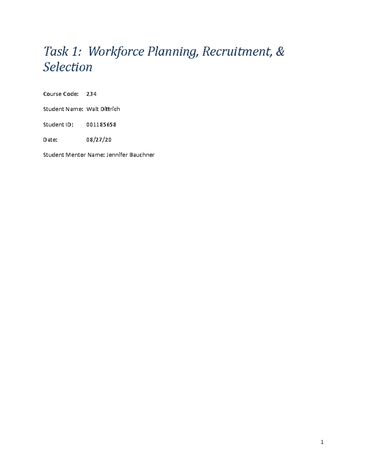Workforce Planning Task 1 - Task 1: Workforce Planning, Recruitment ...