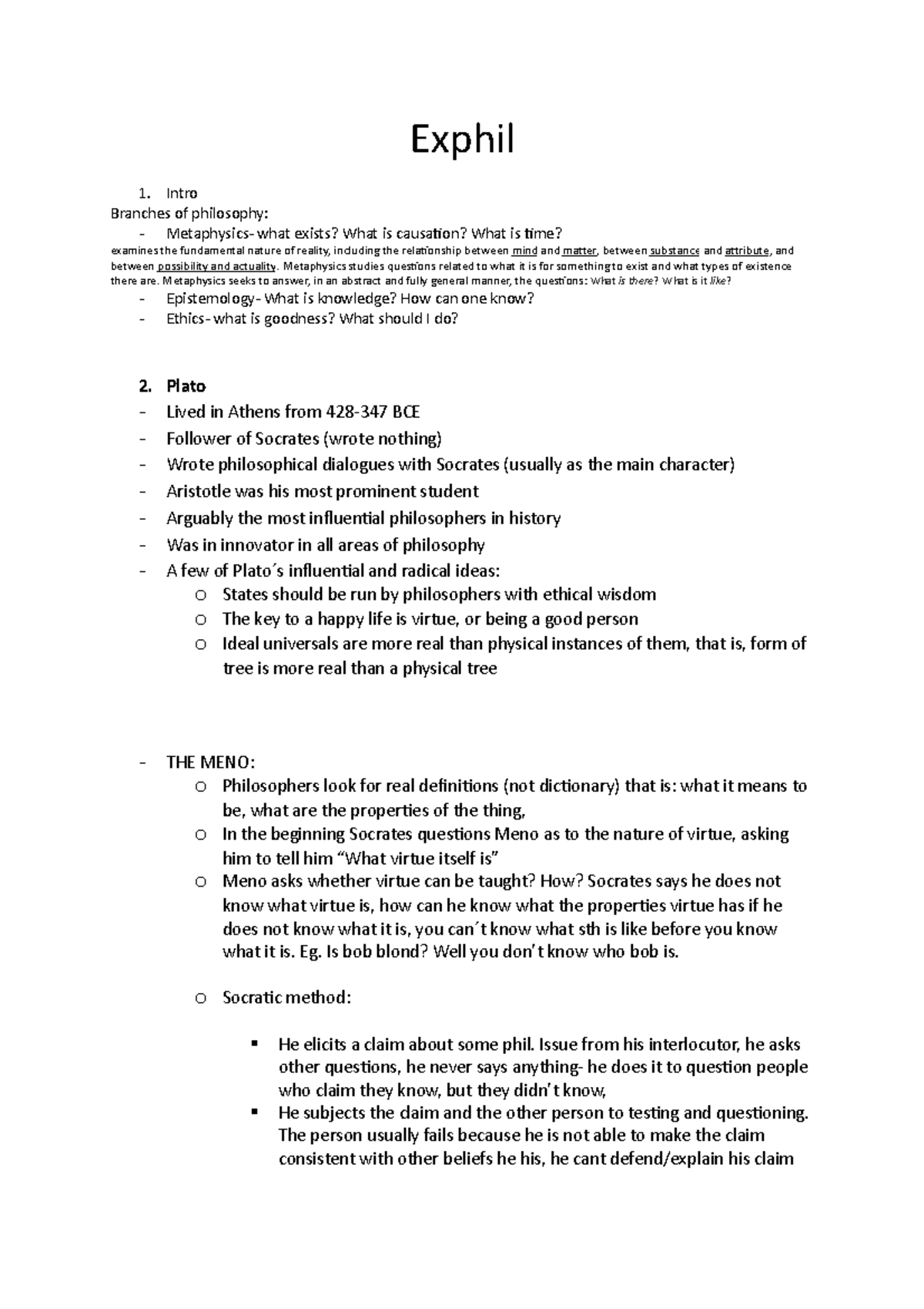 Exphil documents - Sammendrag Examen philosophicum - English option - Exphil Intro Branches of ...