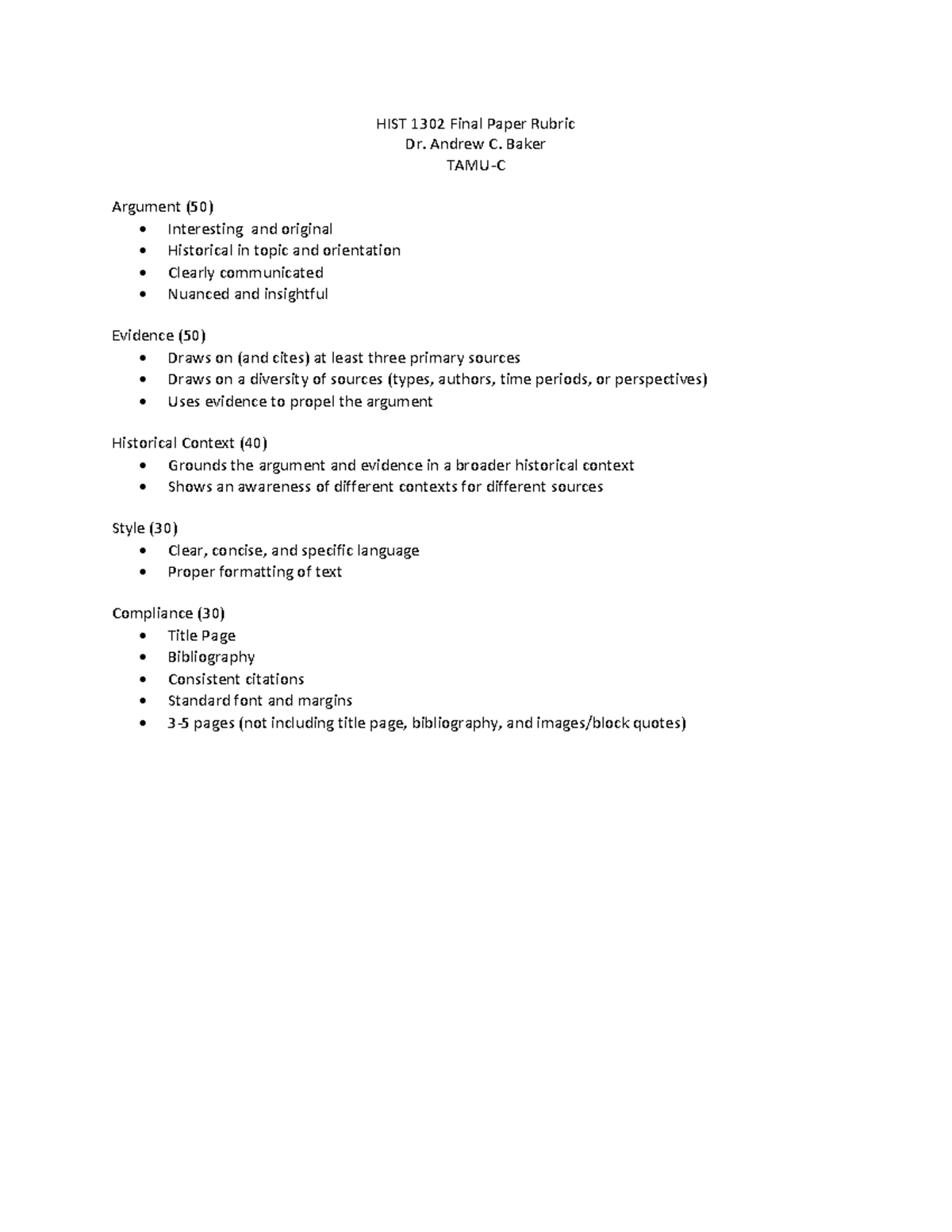 1302 Final Paper Rubric 200 HIST 1302 Final Paper Rubric Dr Andrew C 1302-final-paper-rubric-200-hist-1302-final-paper-rubric-dr-andrew-c