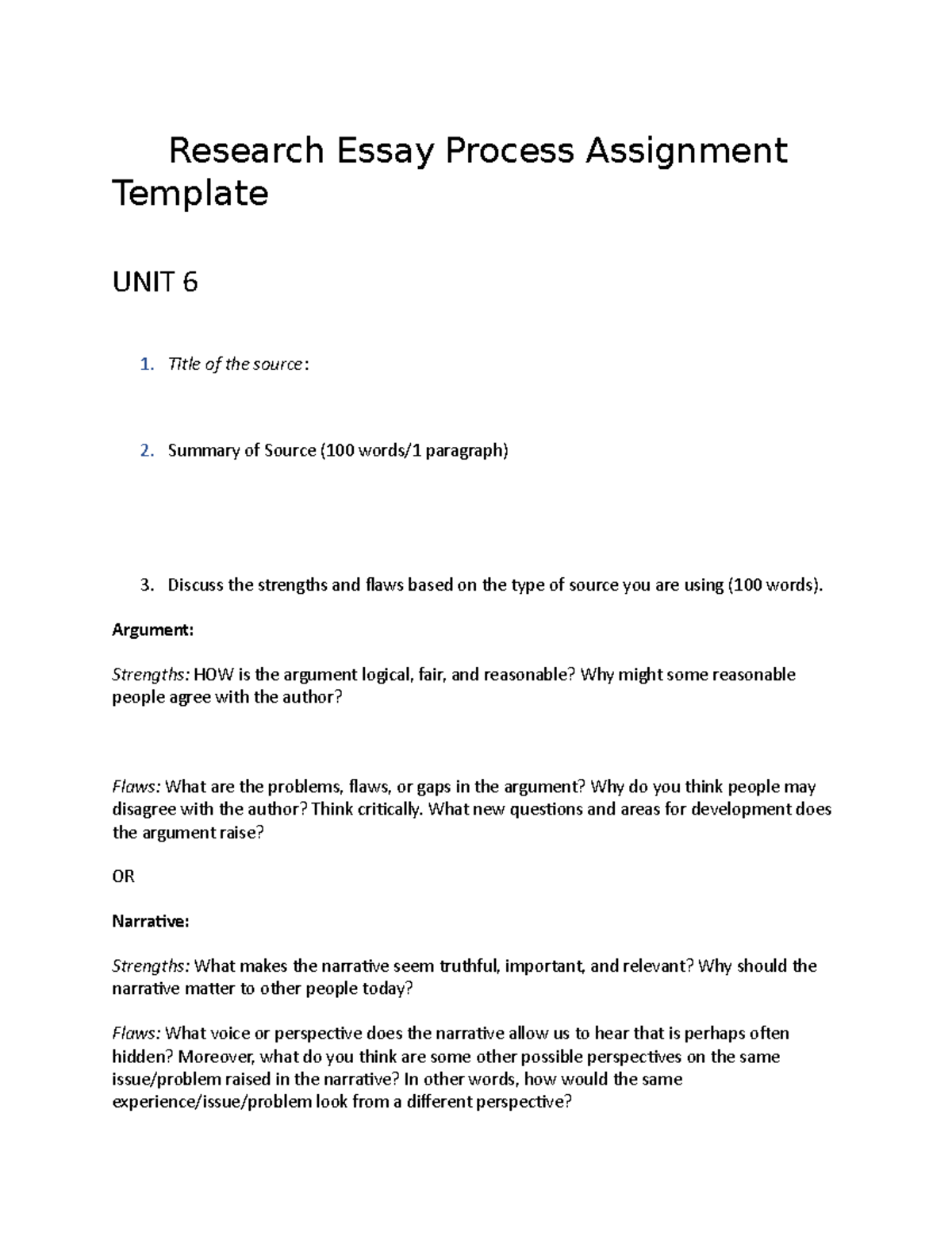 Project 2 Process Assignment Template - Research Essay Process ...