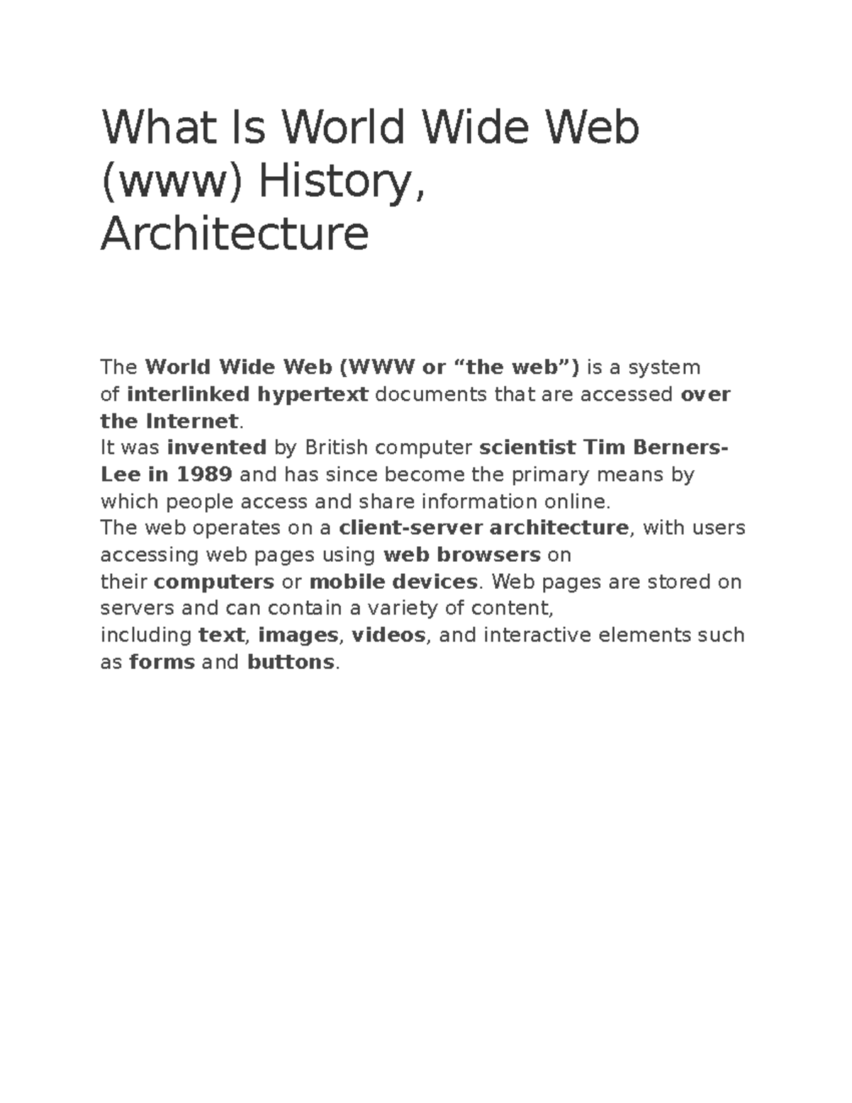 Introduction to WWW Architecture lec1 - What Is World Wide Web (www ...