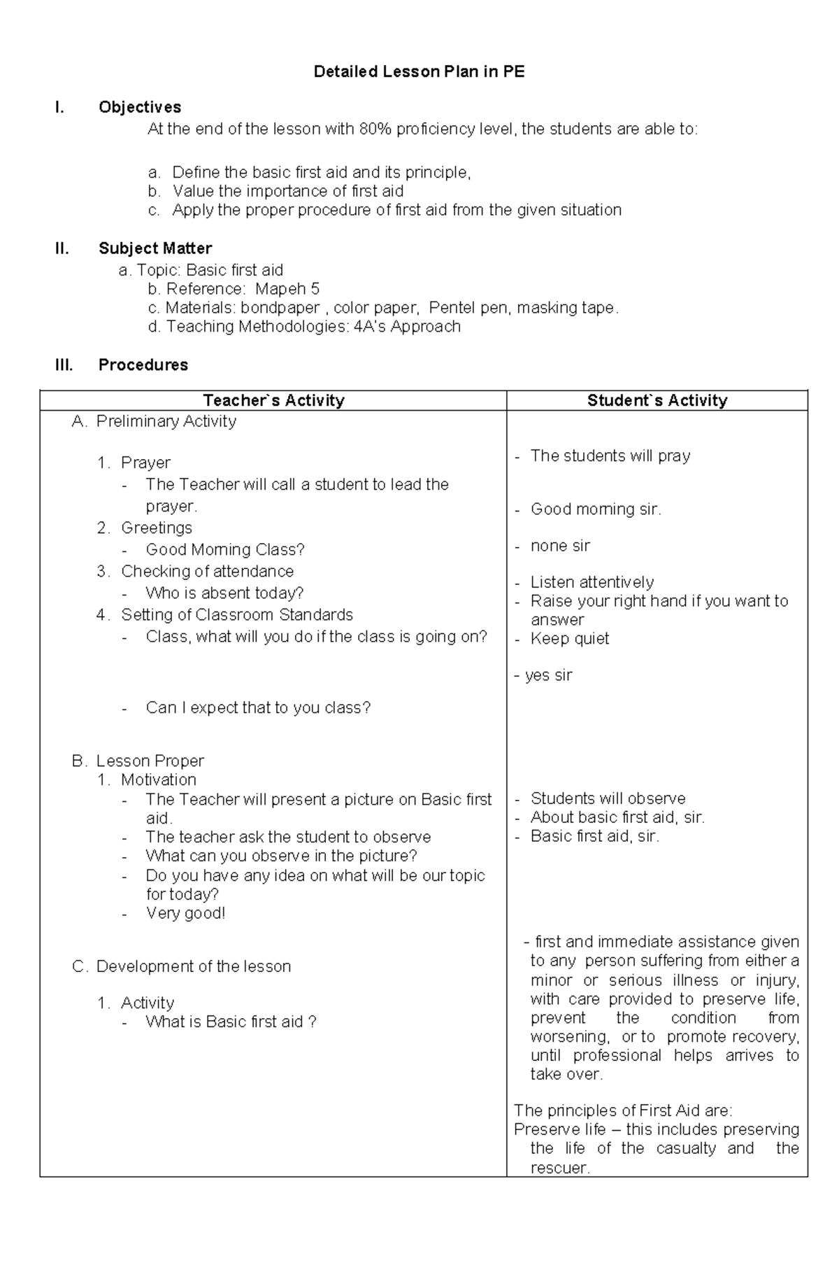 Final DEMO IN Mapeh 10 - Detailed Lesson Plan in PE I. Objectives At ...
