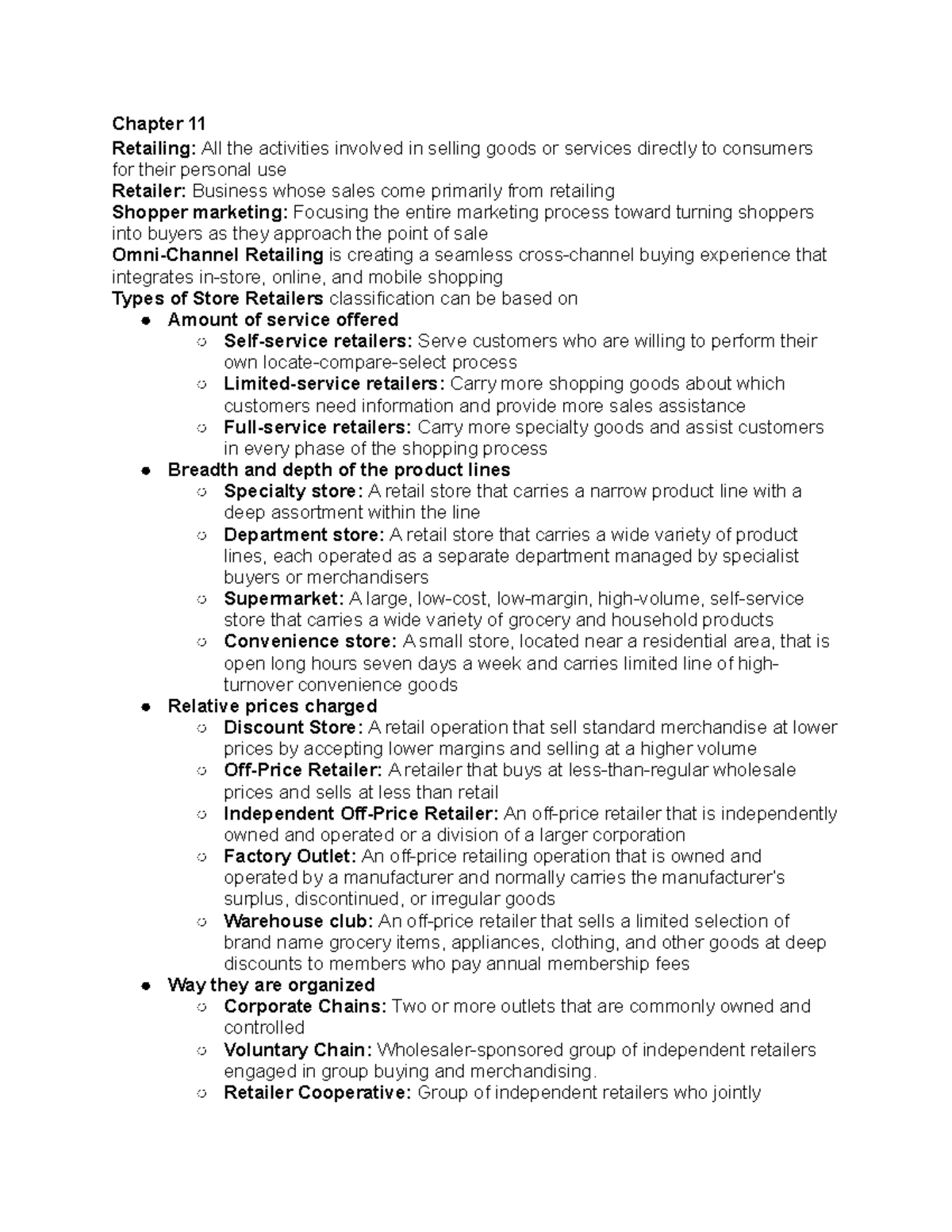 Chapter 11 - Lecture notes 11 - Chapter 11 Retailing: All the ...