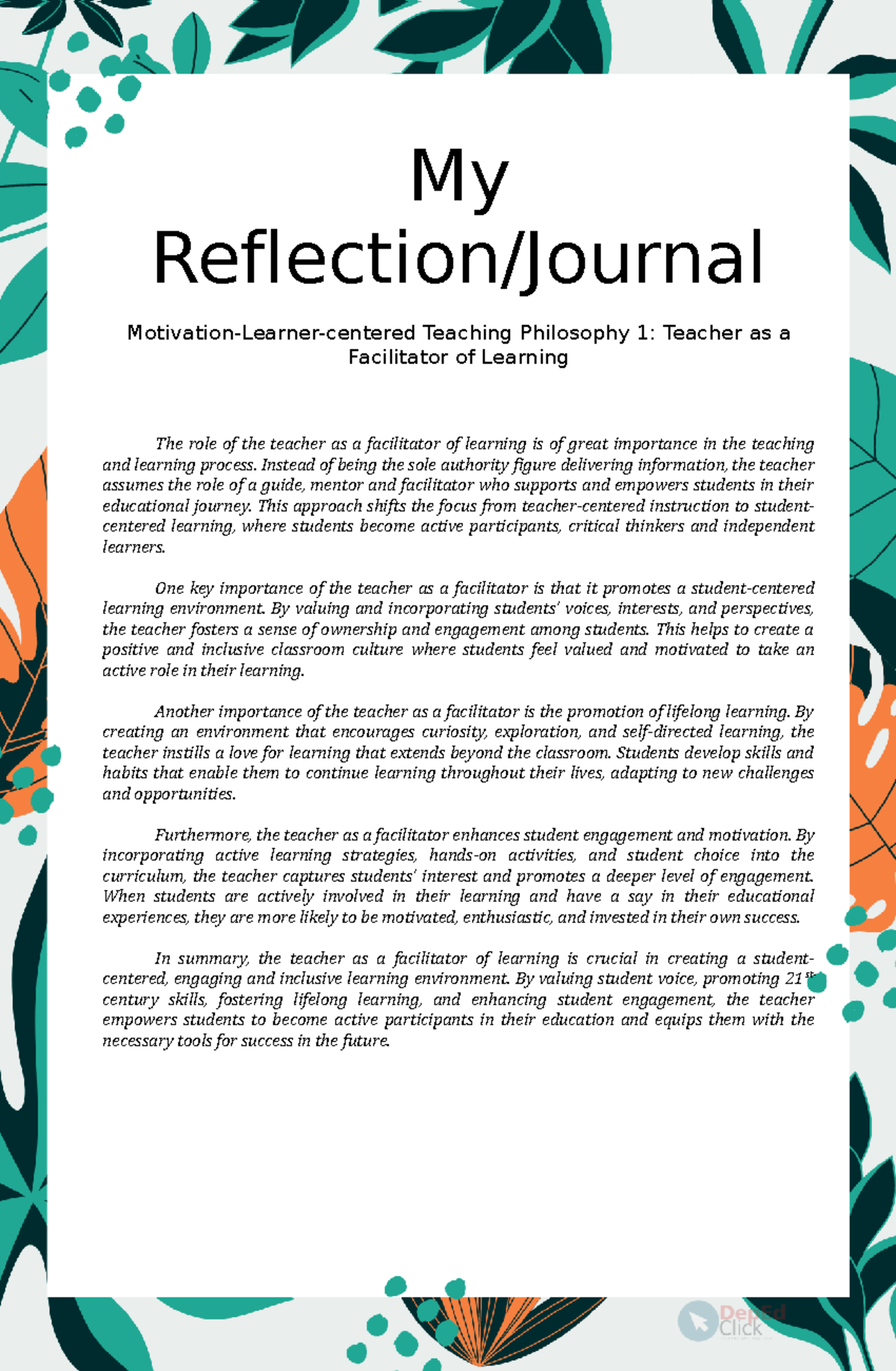 Phil Reflection 1 2 - Lectures and demonstration - My Reflection ...