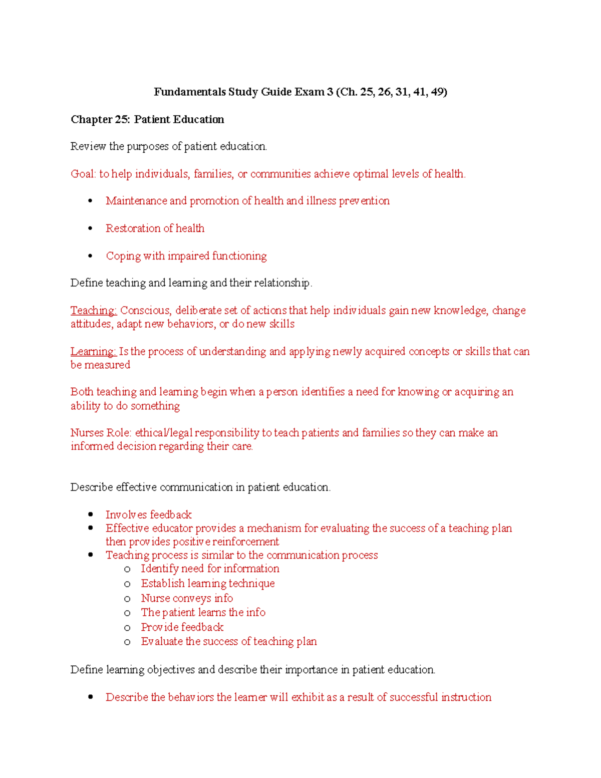 Fundamentals Study Guide Exam 3 - 25, 26, 31, 41, 49) Chapter 25 ...