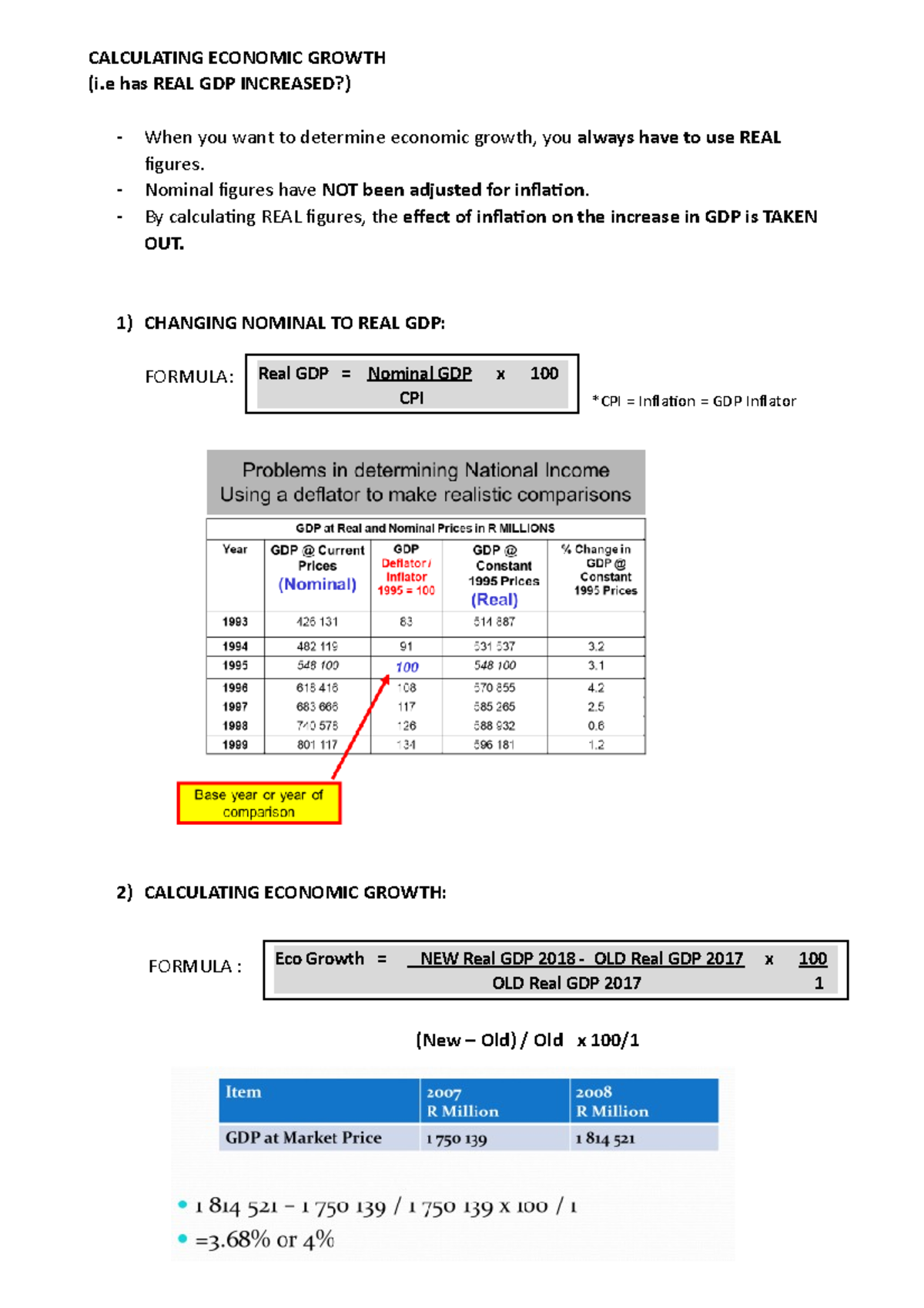 Realvs Nominal GDP Memo - CALCULATING ECONOMIC GROWTH (i has REAL GDP ...