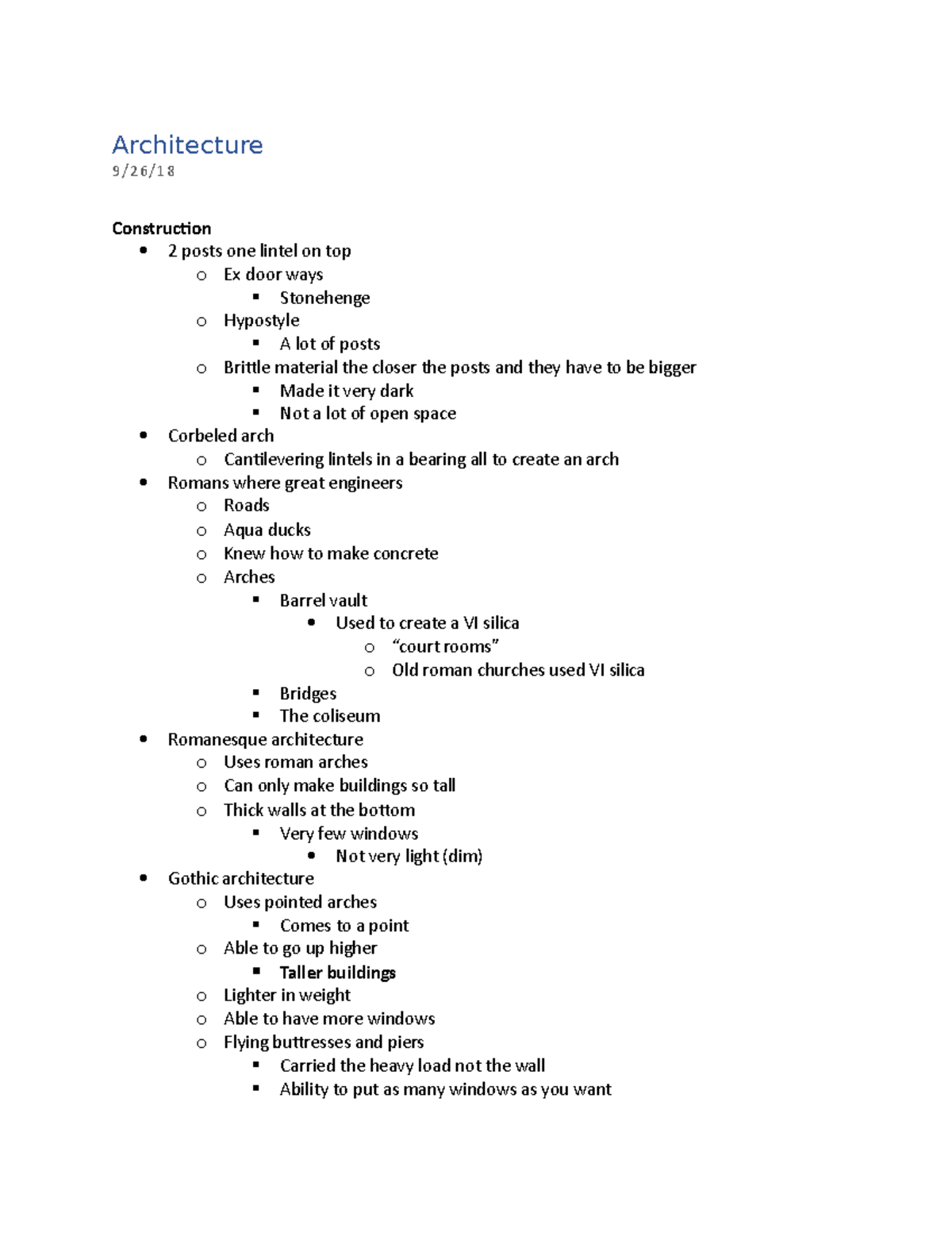 9:26 - notes from muffet jones intro to art class - Architecture 9/26 ...