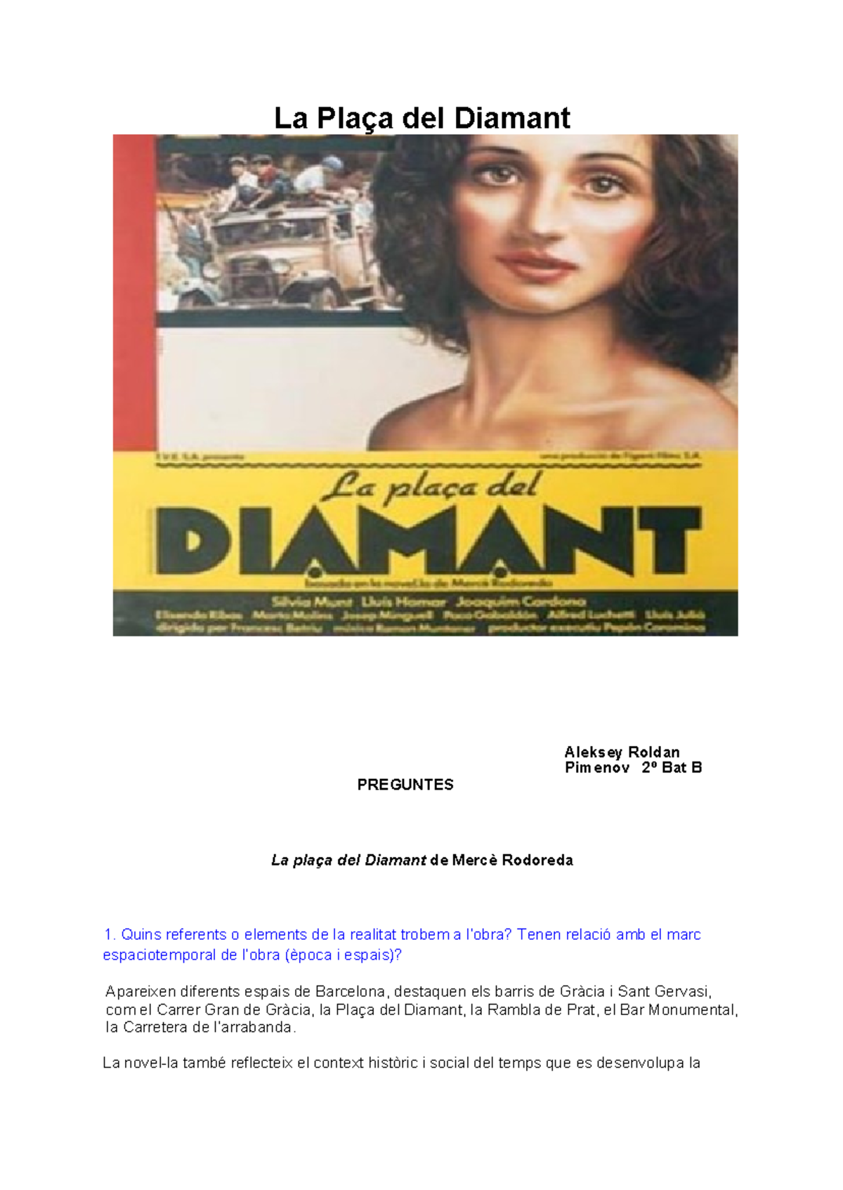 La Plaça del Diamant - Apuntes Literatura - La Plaça del Diamant ...