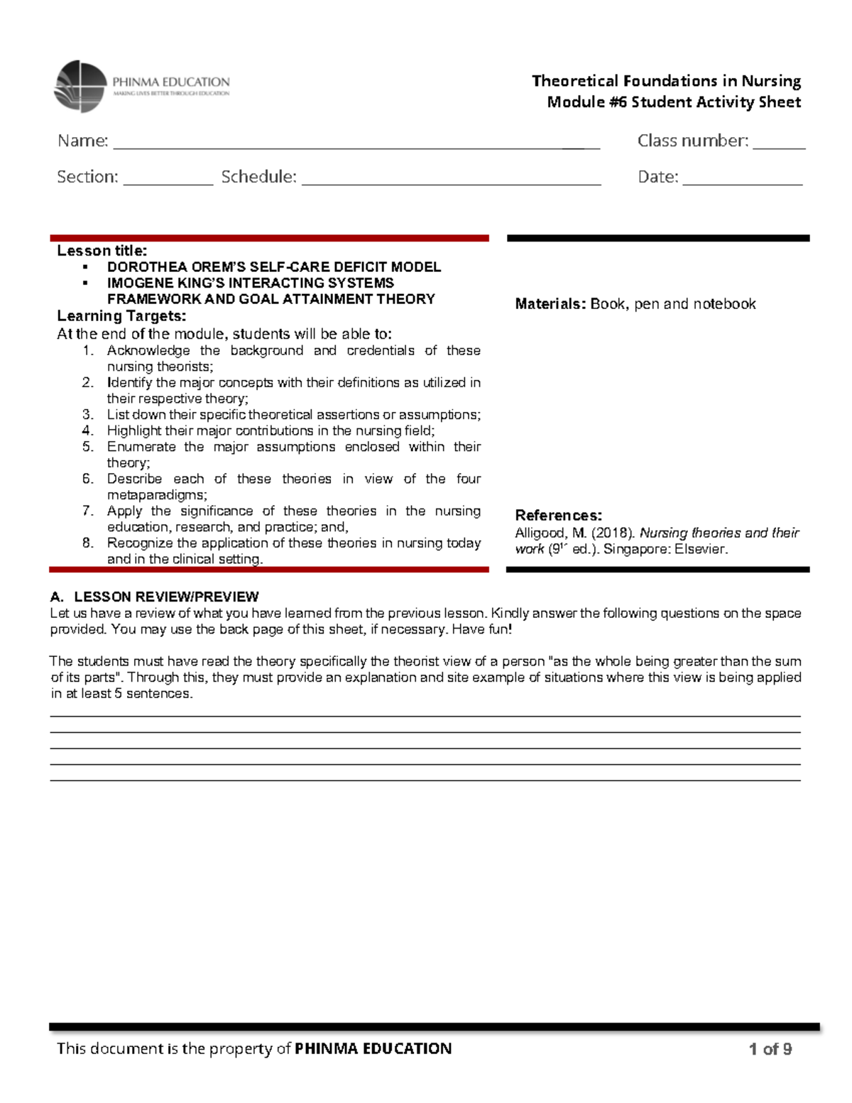 Session #6 SAS - TFN - THEORETICAL FOUNDATION IN NURSING SAS 6 - Module ...