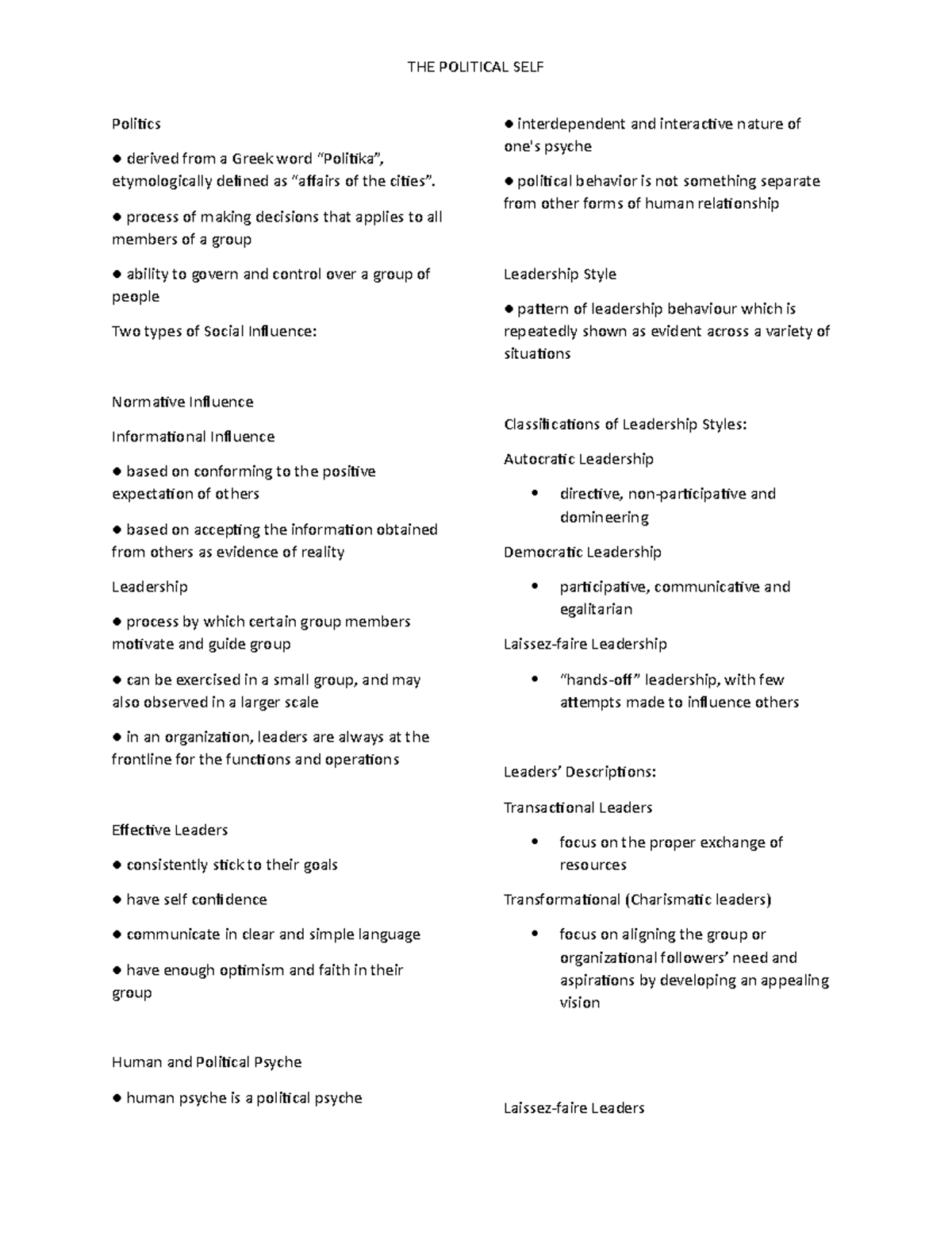 THE Political SELF - Understanding the Self - Studocu