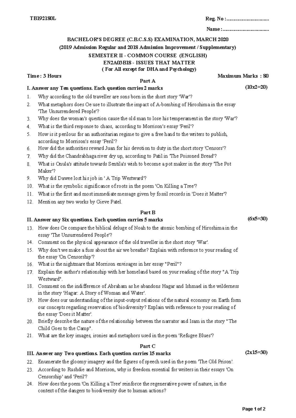 Issues THAT Matter - .... - Reg. No ...