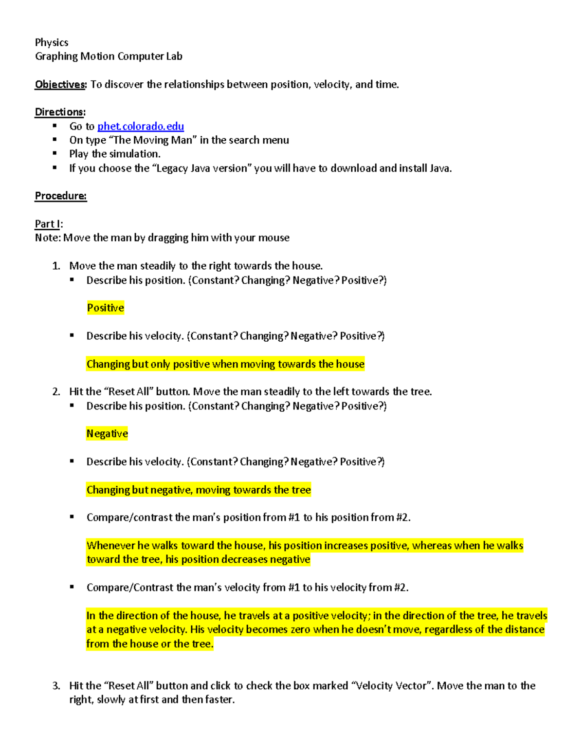 Moving Man Simulation - lab - Physics Graphing Motion Computer Lab Objectives: To discover the ...