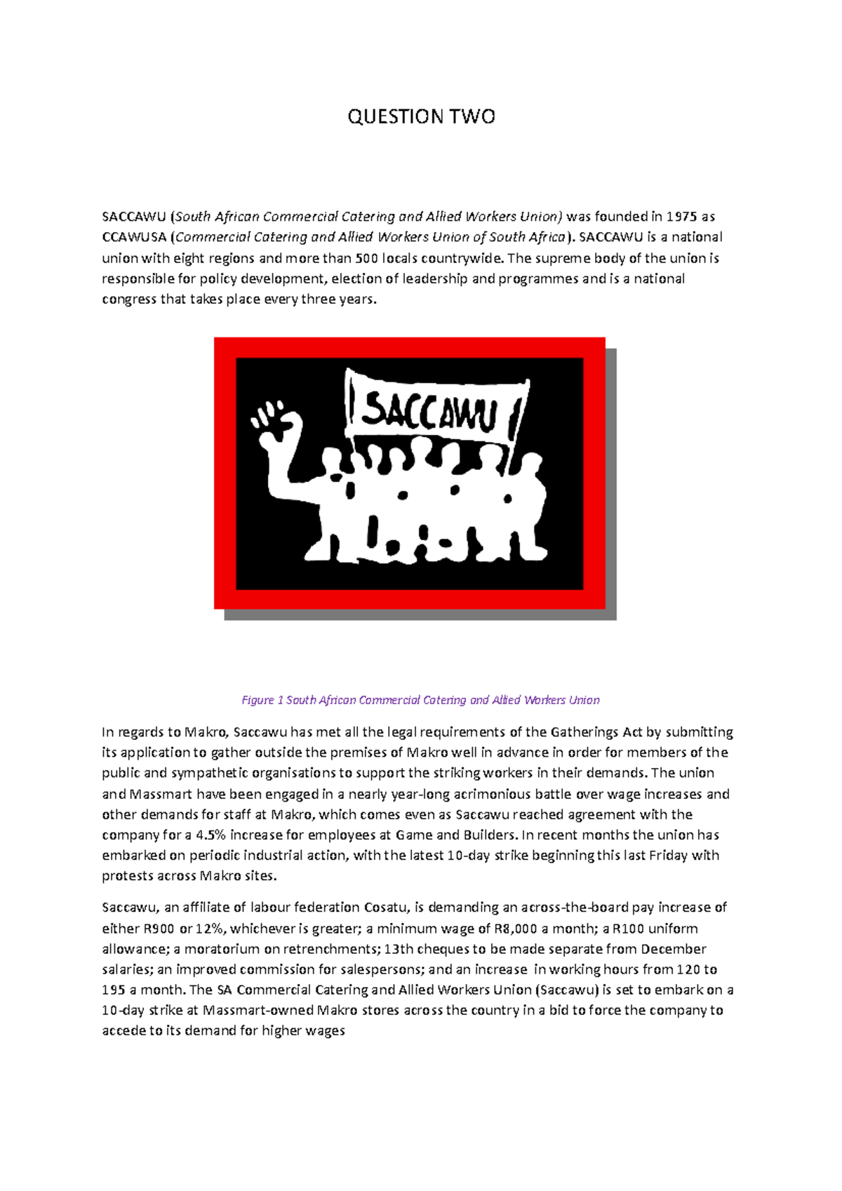 TQM S2 Q2 - QUESTION TWO SACCAWU (South African Commercial Catering and ...