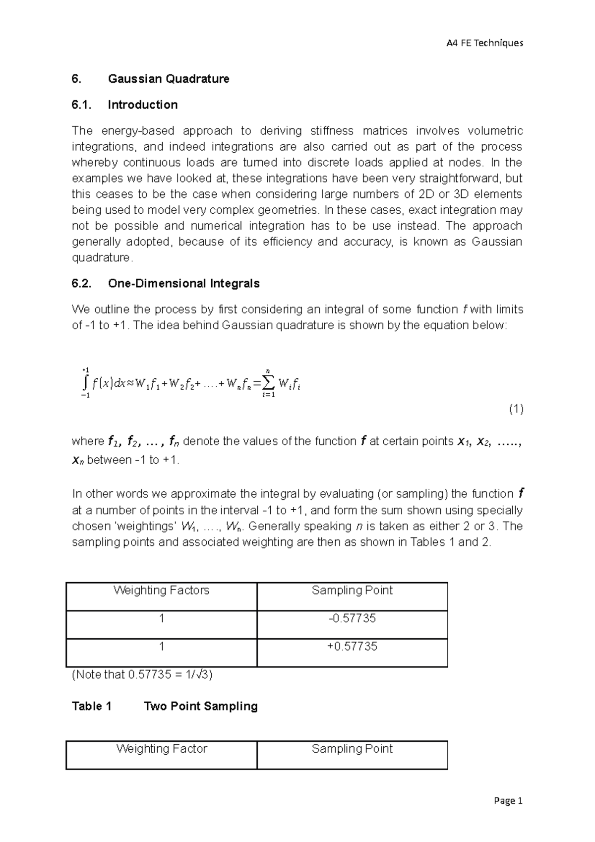 Finite Element Techniques Lecture 6 A4 Fe Techniques 6 Gaussian Quadrature 6 Introduction