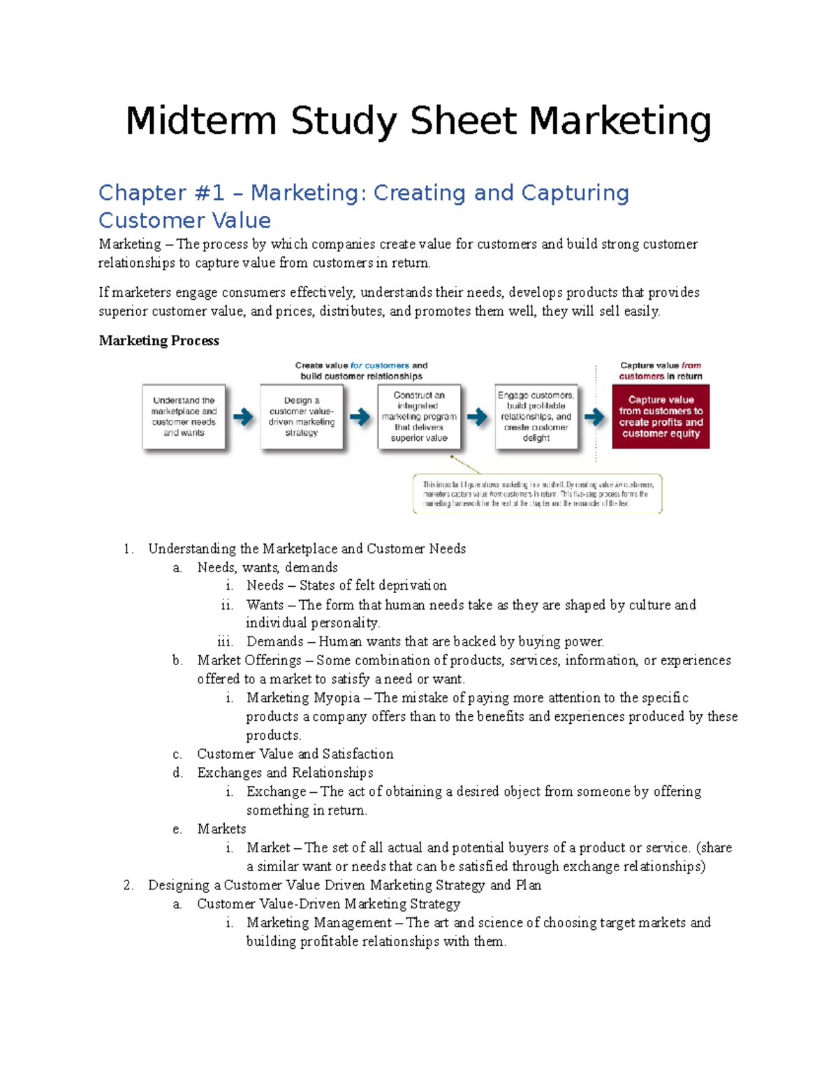 Midterm Study Sheet Marketing - Midterm Study Sheet Marketing Chapter ...