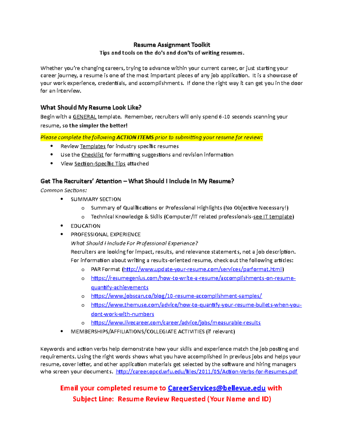 Resume Toolkit - Resume Assignment Toolkit Tips and tools on the do's ...