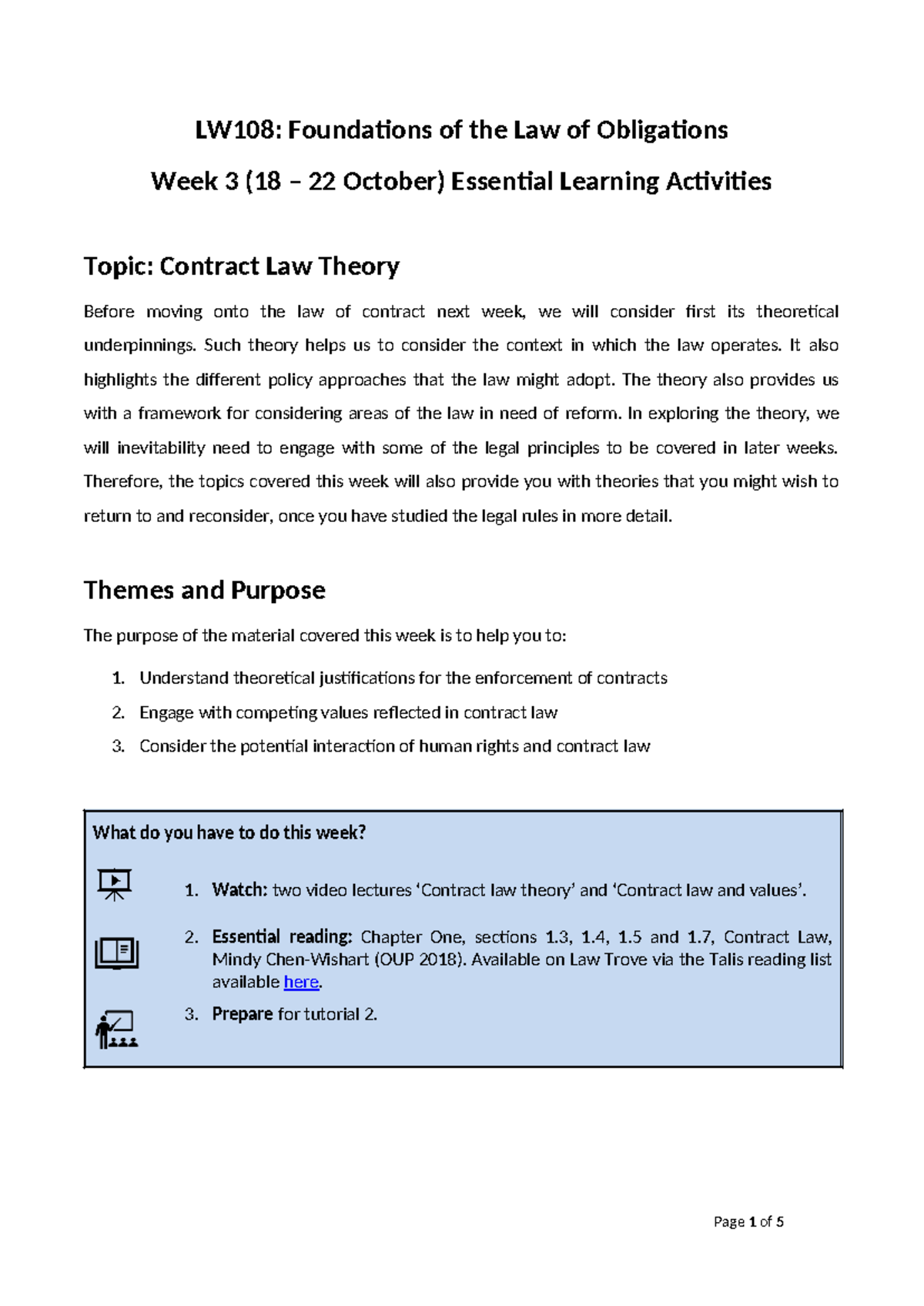 Essential Learning Activities - LW108 week 3 - LW108: Foundations of ...