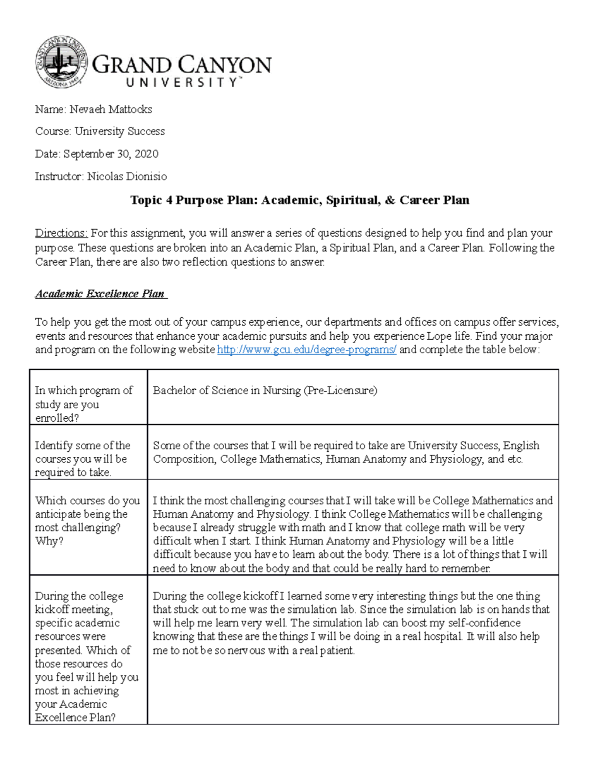 UNV-103 T4 Purpose Plan 2020 - UNV-103 - GCU - Studocu