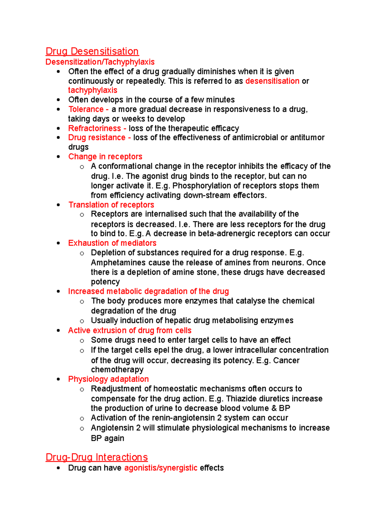 Introduction to Pharmacology: Drug Desensitisation and Drug-Drug ...