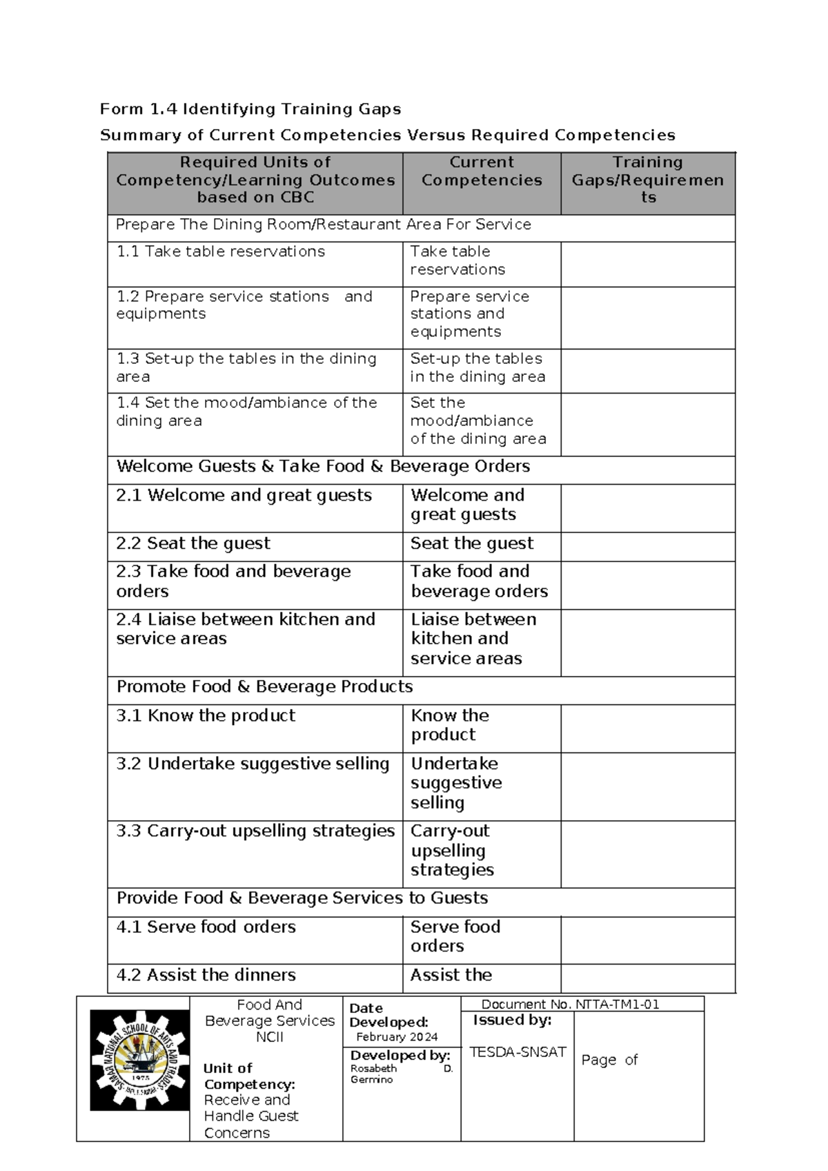Identifying-Training-Gaps - Form 1 Identifying Training Gaps Summary of ...