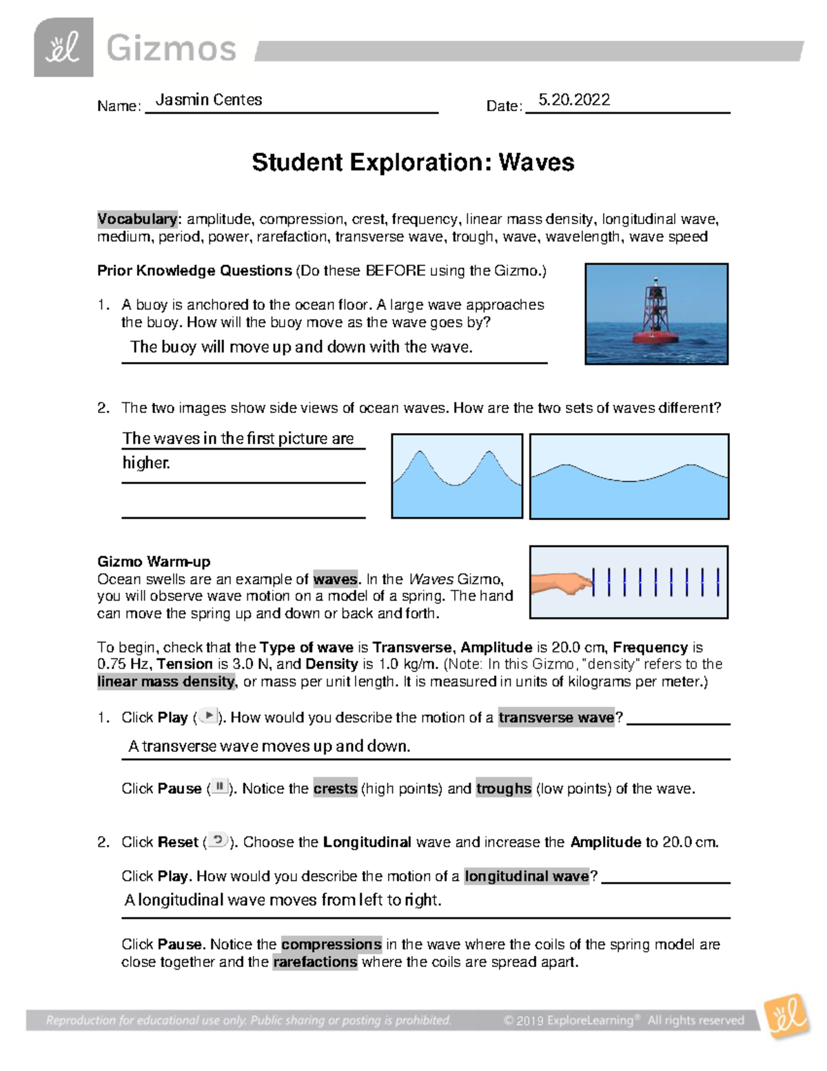 Physics Waves Assignment - Name: Date: Student Exploration: Waves ...
