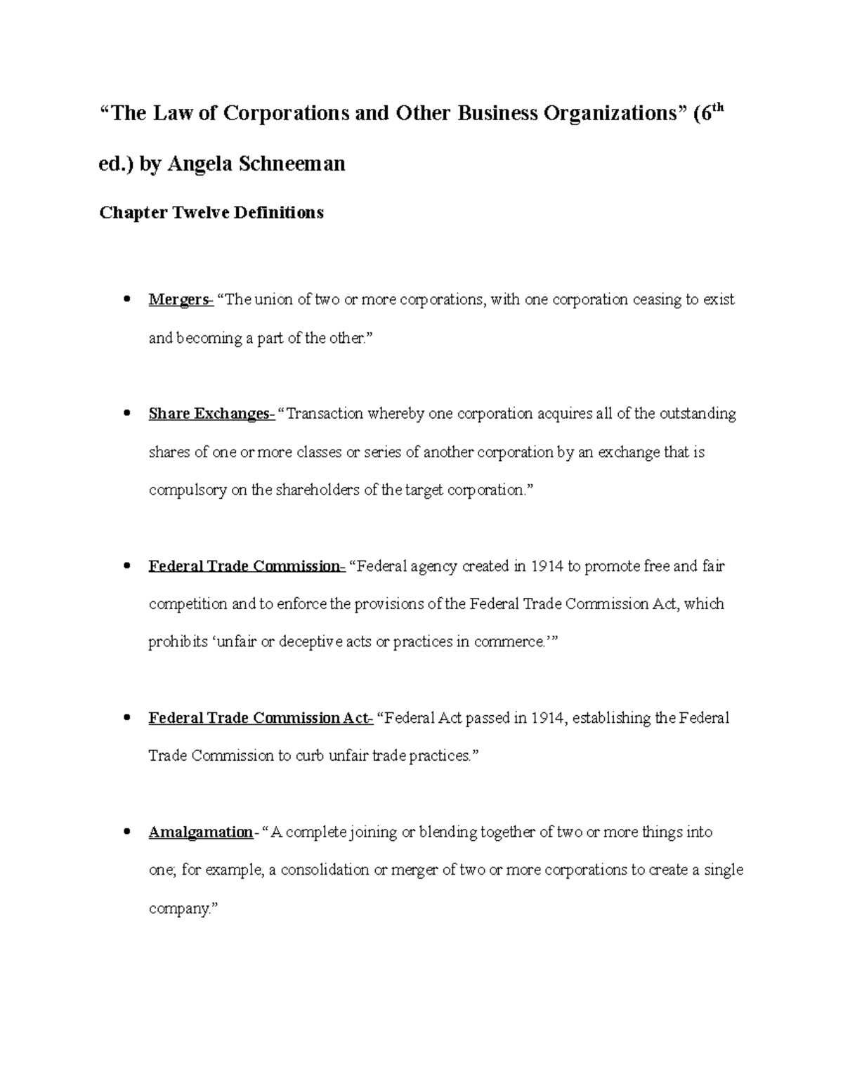 Corporate Law Chapter Twelve Definitions - “The Law of Corporations and ...