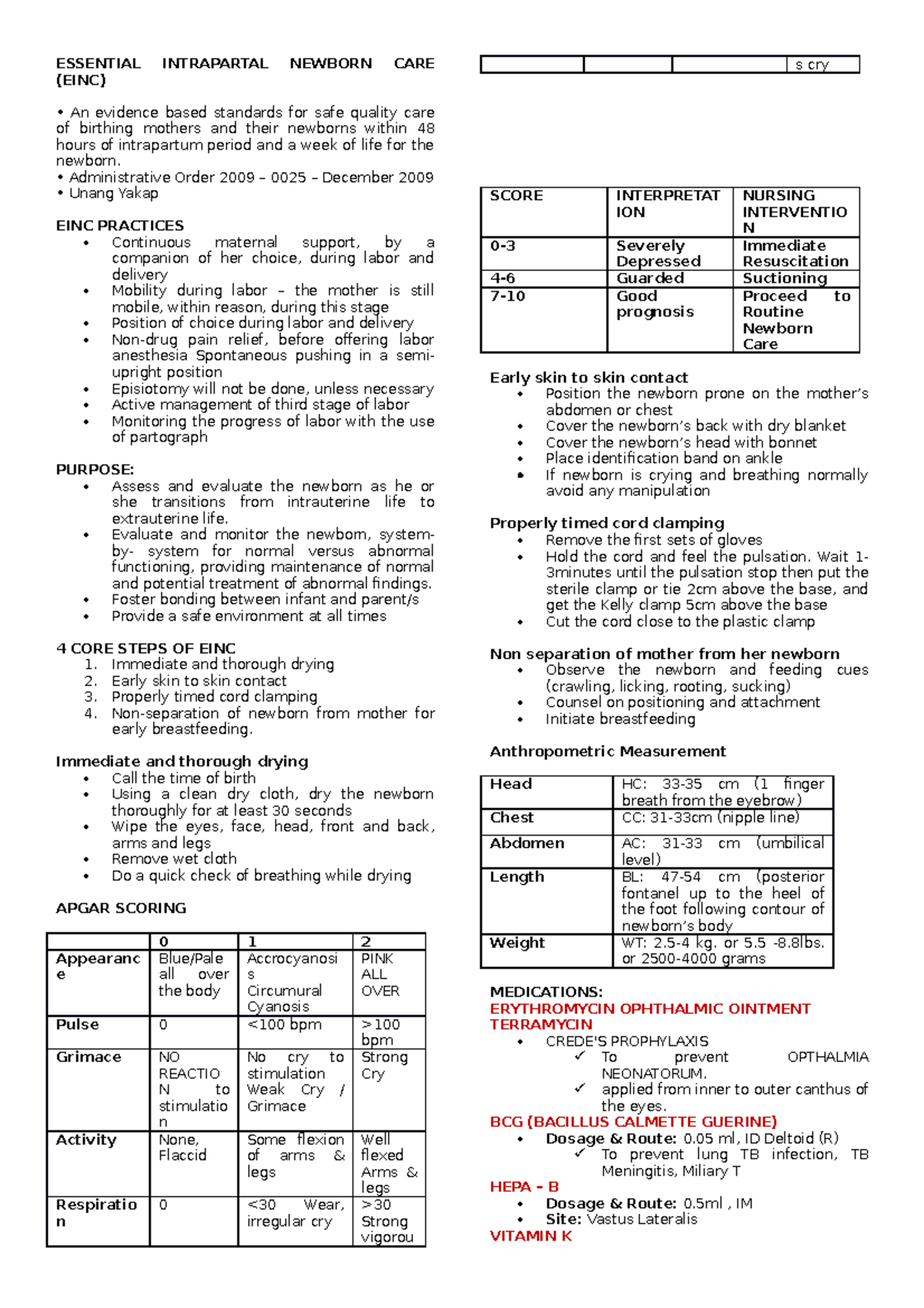 217 ( Newborn Assessment) - ESSENTIAL INTRAPARTAL NEWBORN CARE (EINC ...