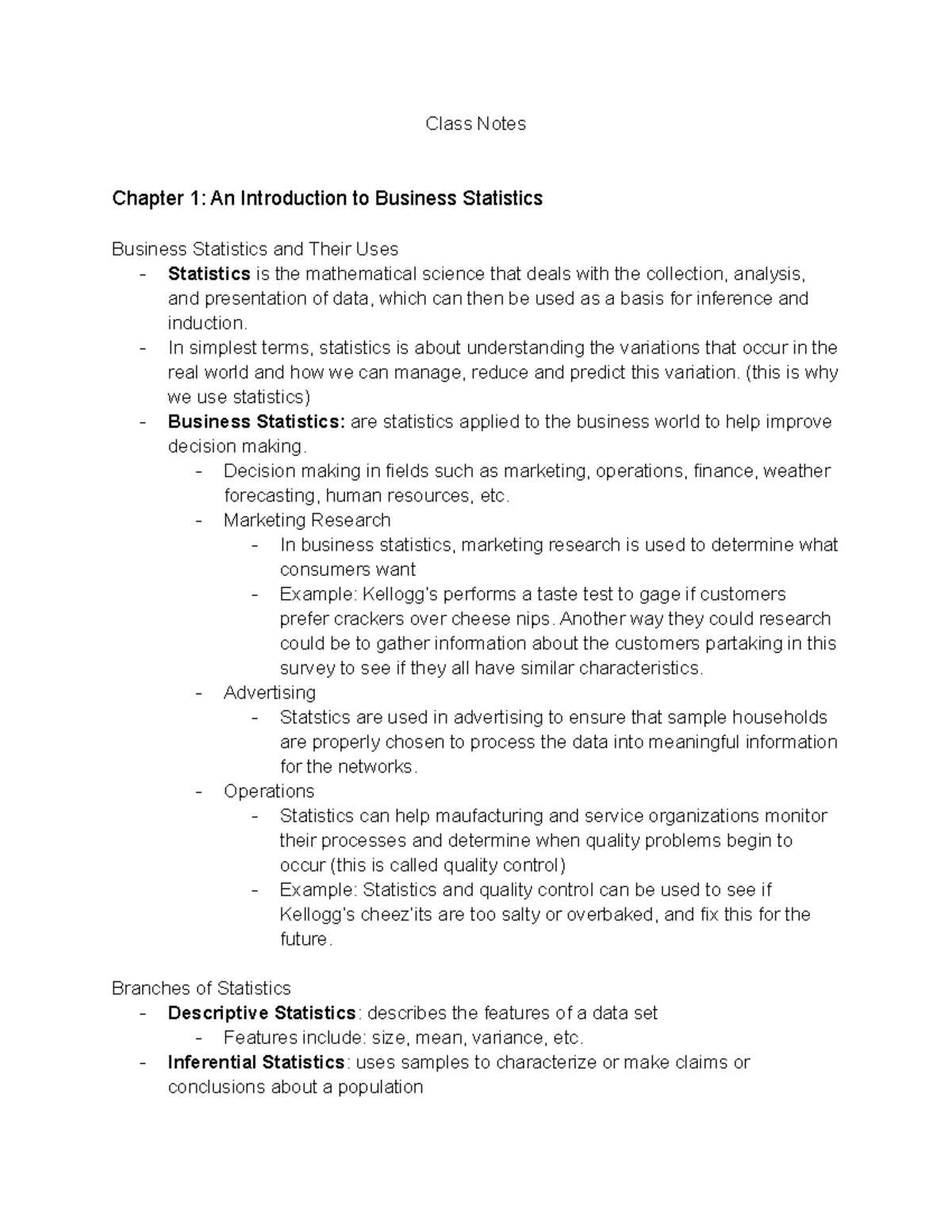 ECON205 Class Notes Part 1 - Class Notes Chapter 1: An Introduction to ...