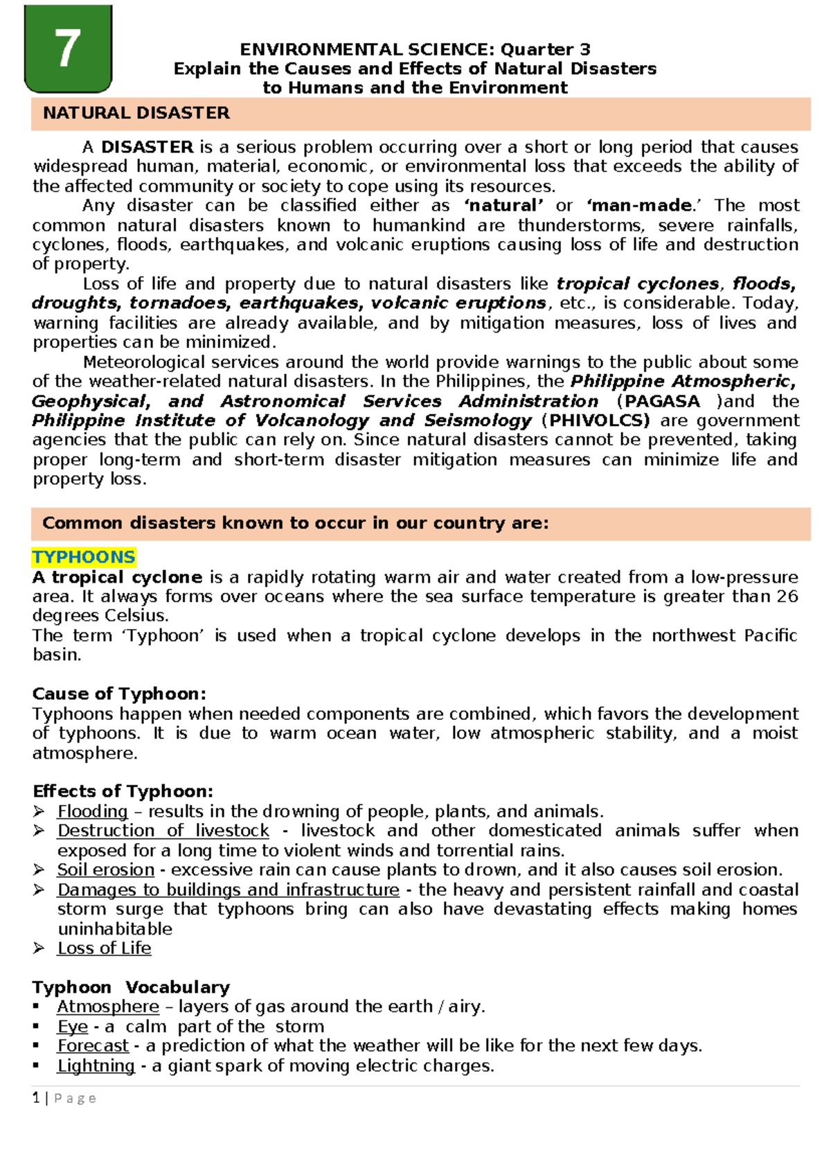 Q3 Lesson 2 Causes Effects of Natural disaster F 2F - ENVIRONMENTAL ...