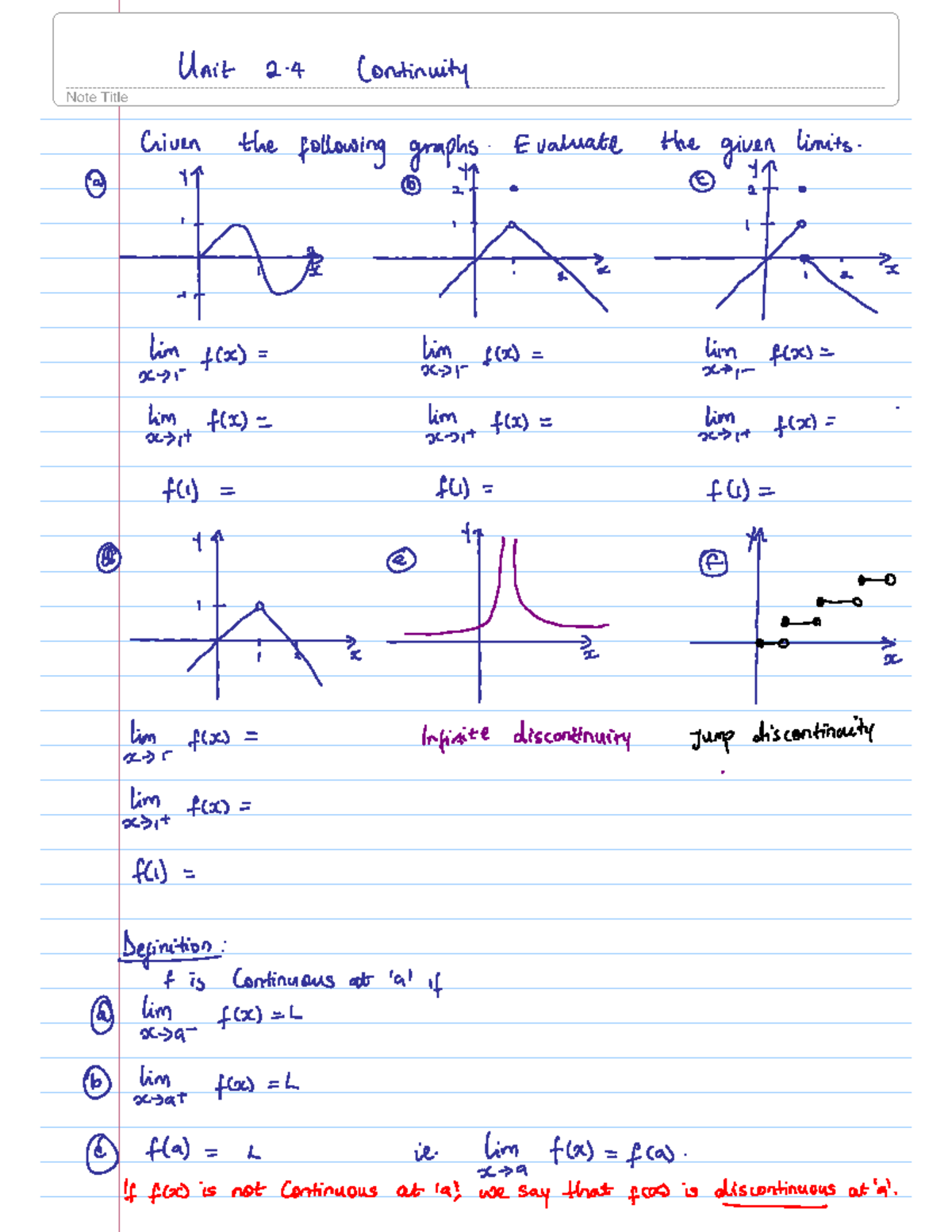 Unit 2.4 Continuity - Gives an in depth context on what are continuous ...