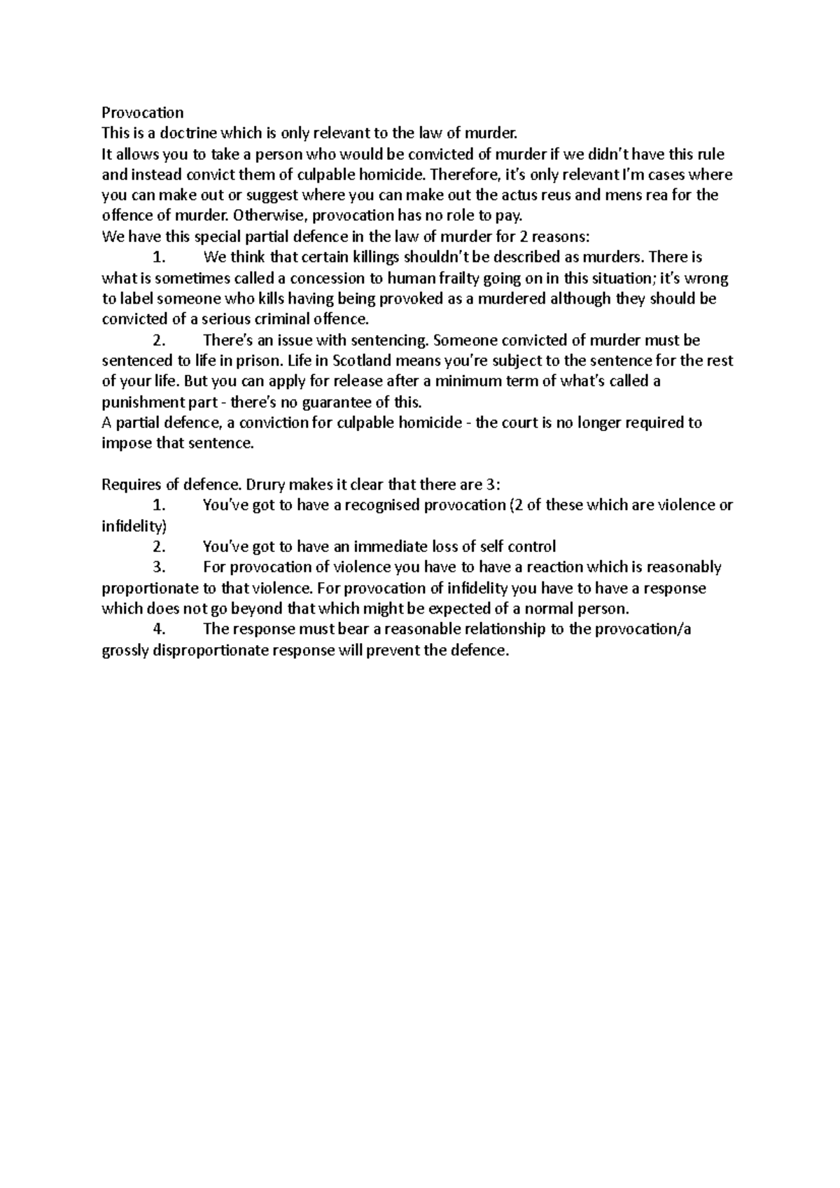 Provocation - Lecture notes. - Provocation This is a doctrine which is ...