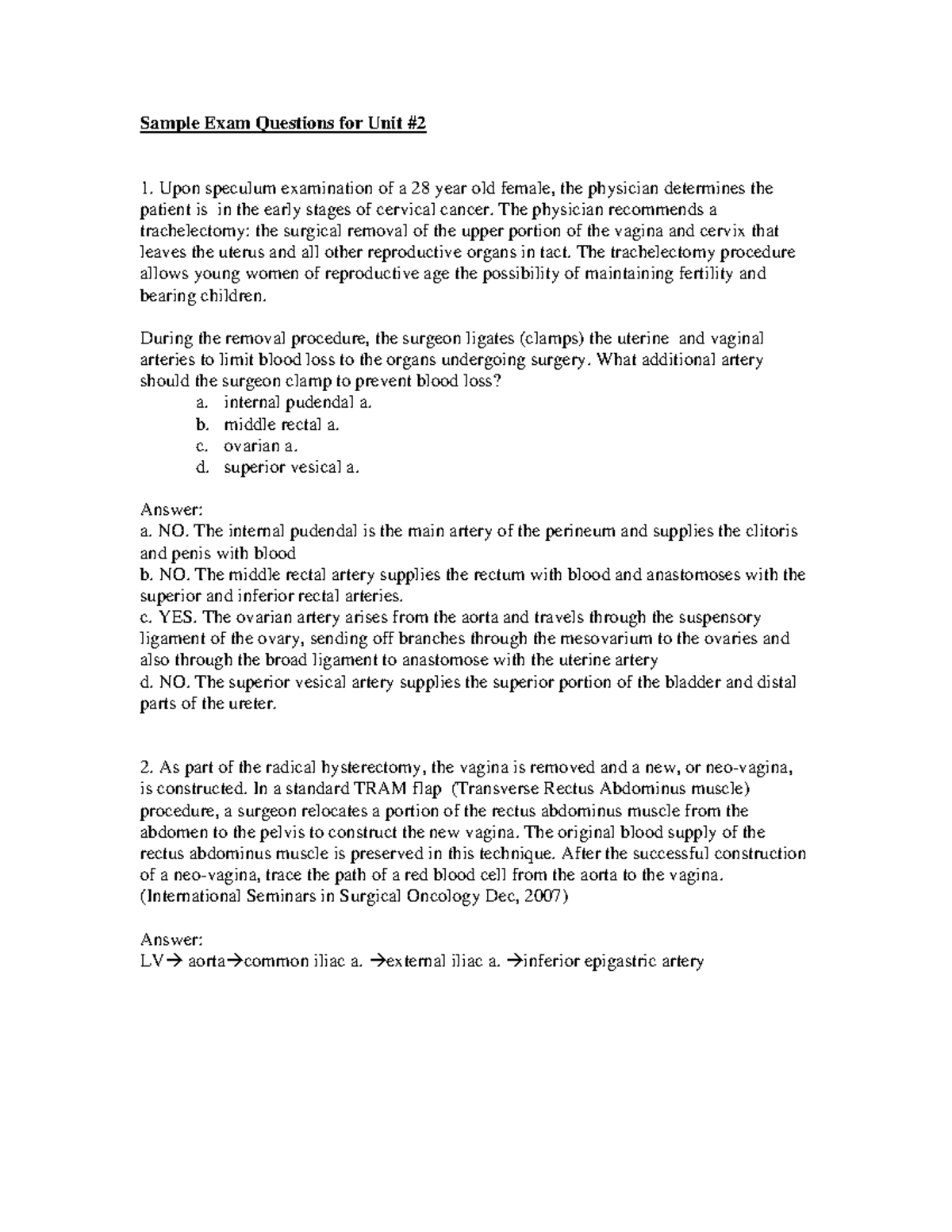 Unit 02 Practice Lecture Exam - Sample Exam Questions for Unit # Upon ...