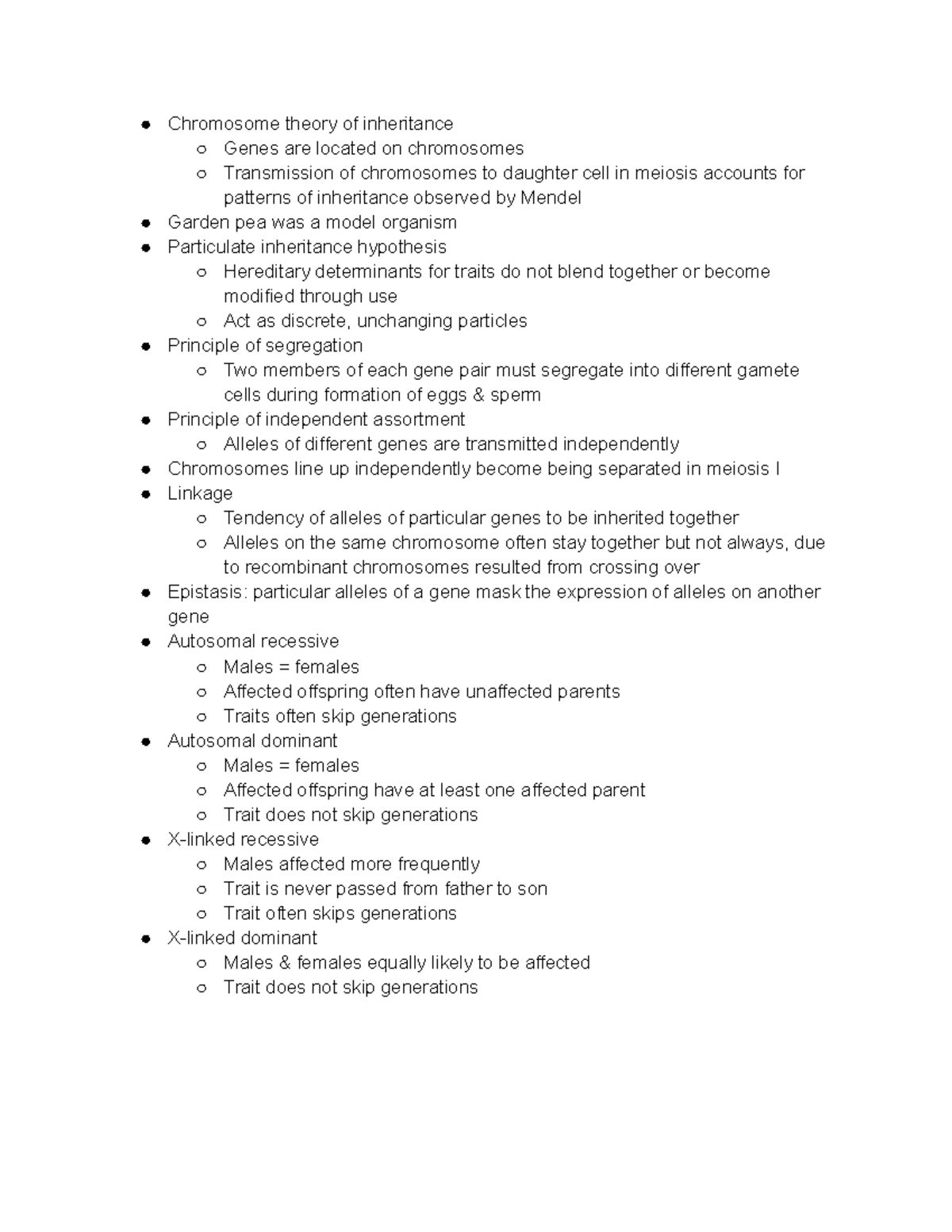 Bio midterm 1 summary notes - genetics & cell cycle - Chromosome theory ...