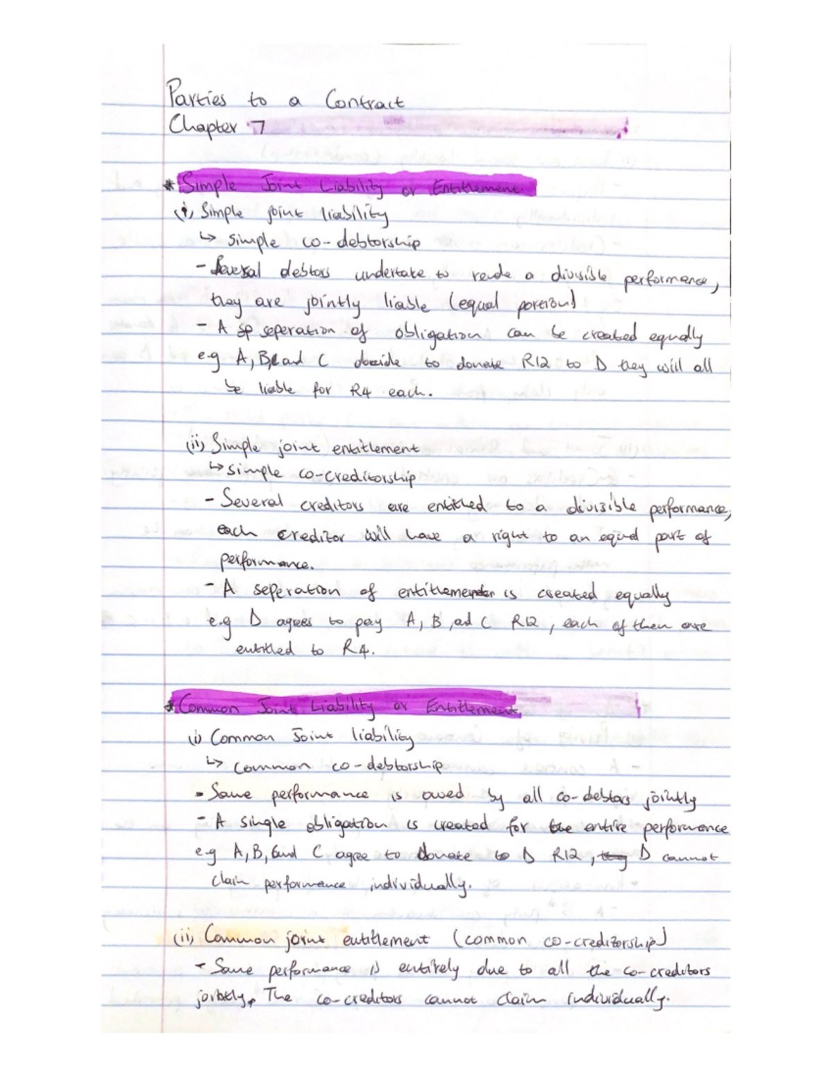 Parties to a Contract - (ii) Simple joint entitlement simple Several ...