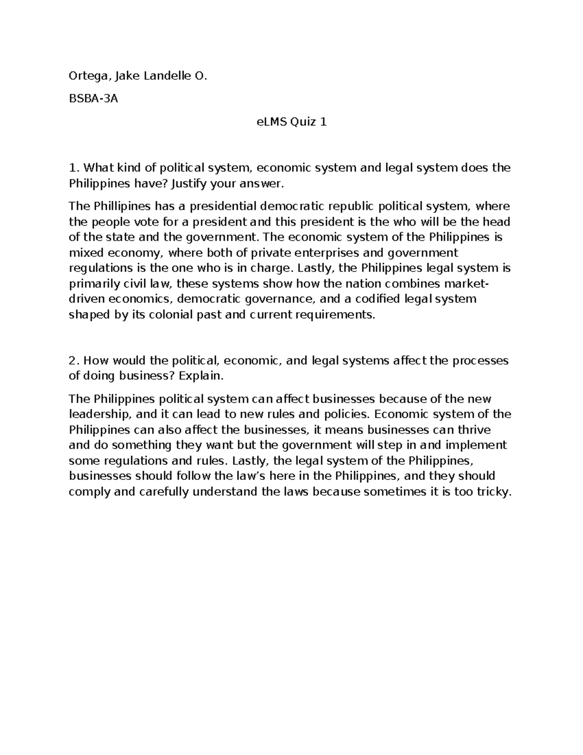 IBT e LMS Q1 - quiz in IBT - Ortega, Jake Landelle O. BSBA-3A eLMS Quiz ...