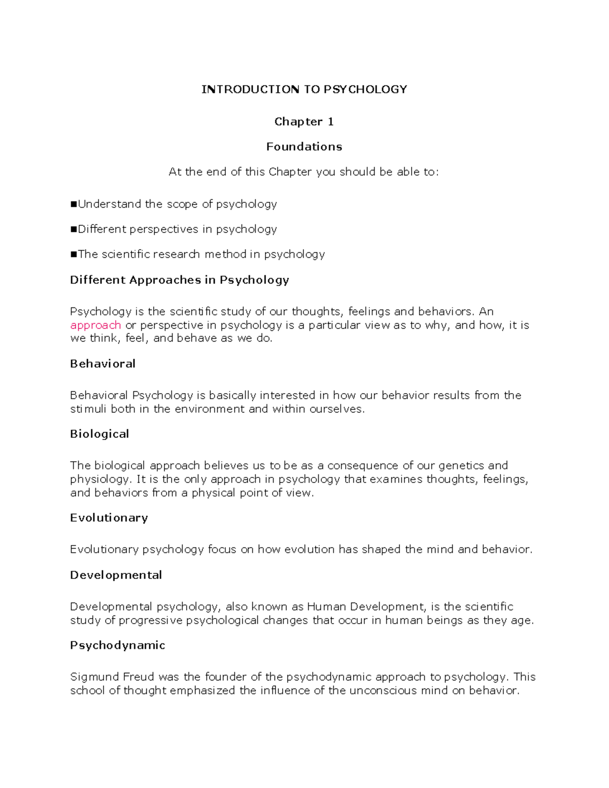 Chapter 1 Introduction - INTRODUCTION TO PSYCHOLOGY Chapter 1 ...