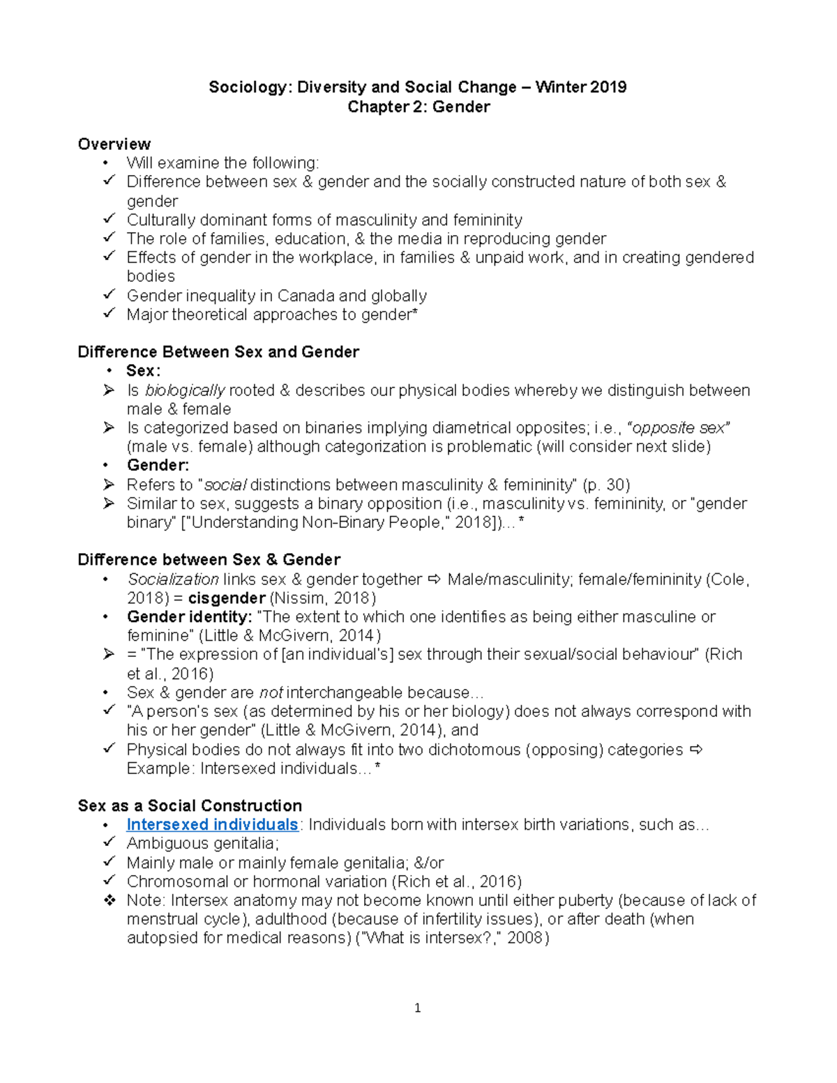Chapter 2 Gender Notes - Sociology: Diversity and Social Change ...