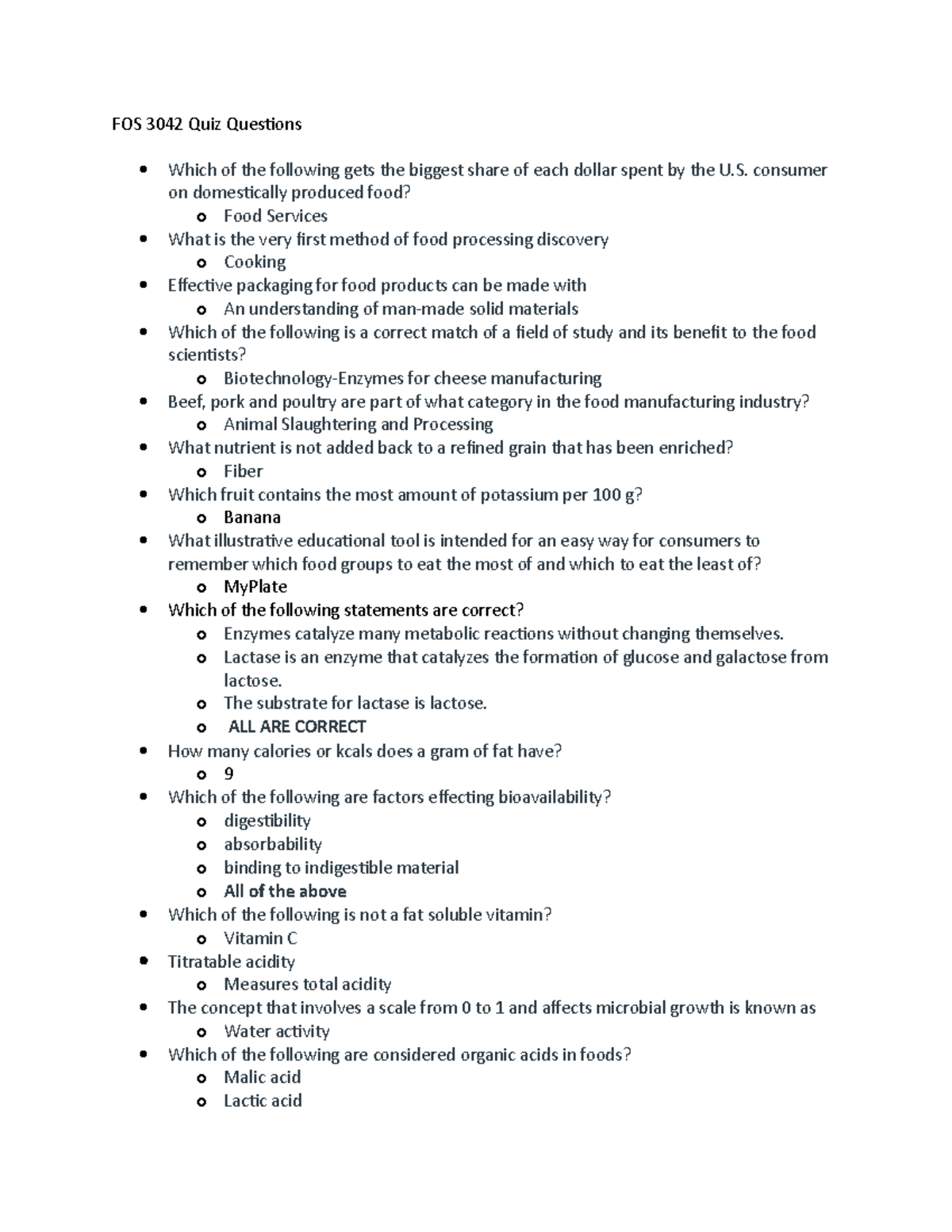 FOS 3042 Quiz Questions - FOS 3042 Quiz Questions Which of the ...