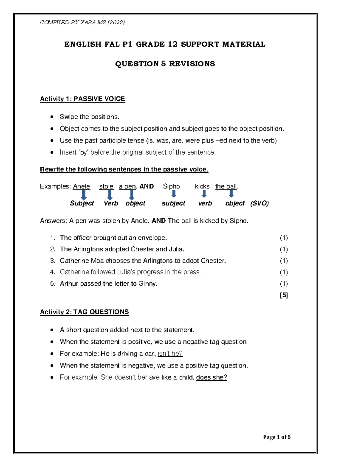 English FAL P1 Grade 12 Support Material Question 5 Revisions ...