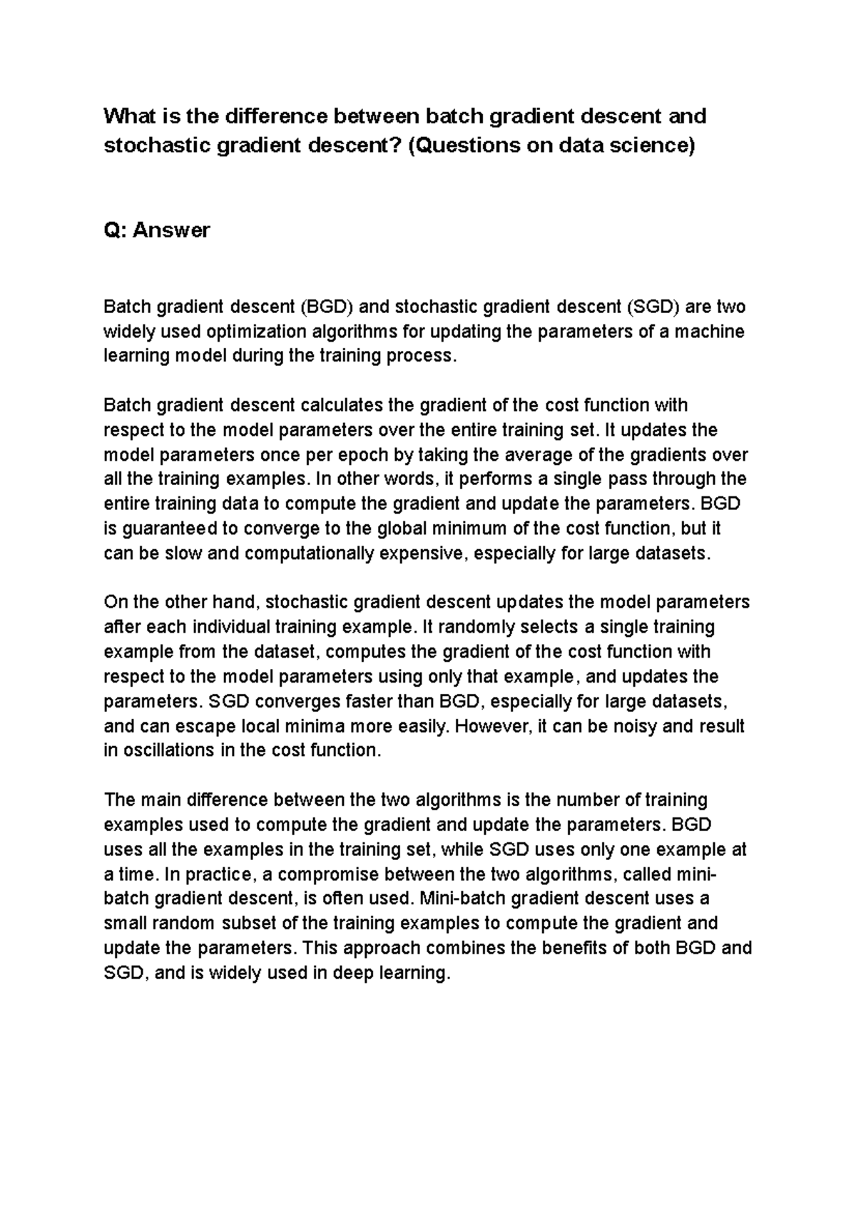What is the difference between batch gradient descent and stochastic ...