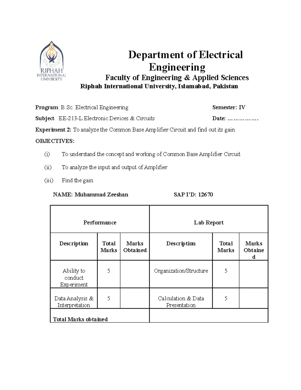 Muhammad Zeeshan 12670 EDC Lab 02 - Department of Electrical ...